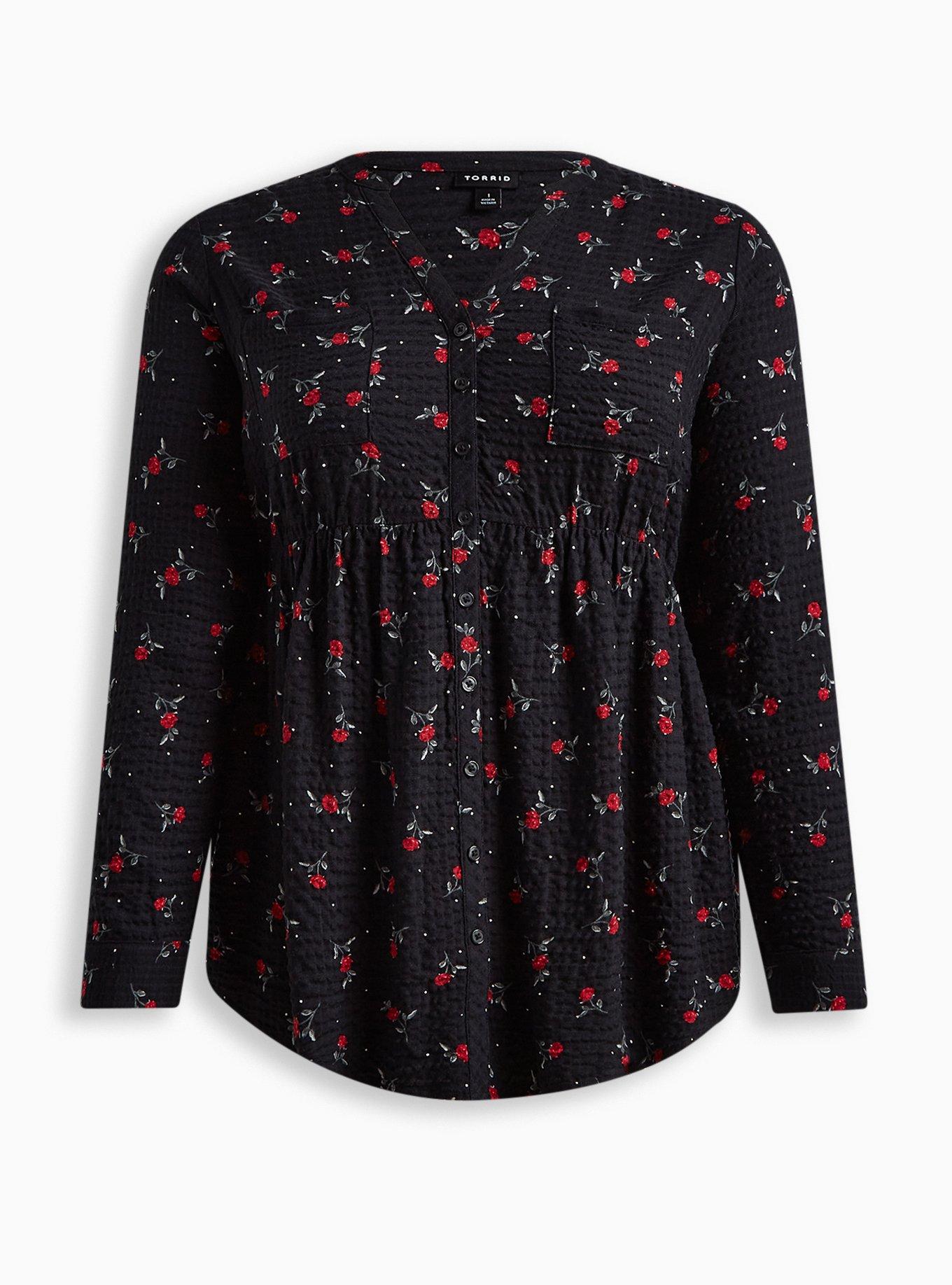 Plus Size - Emma Babydoll Crinkle Gauze Long Sleeve Tunic Top - Torrid