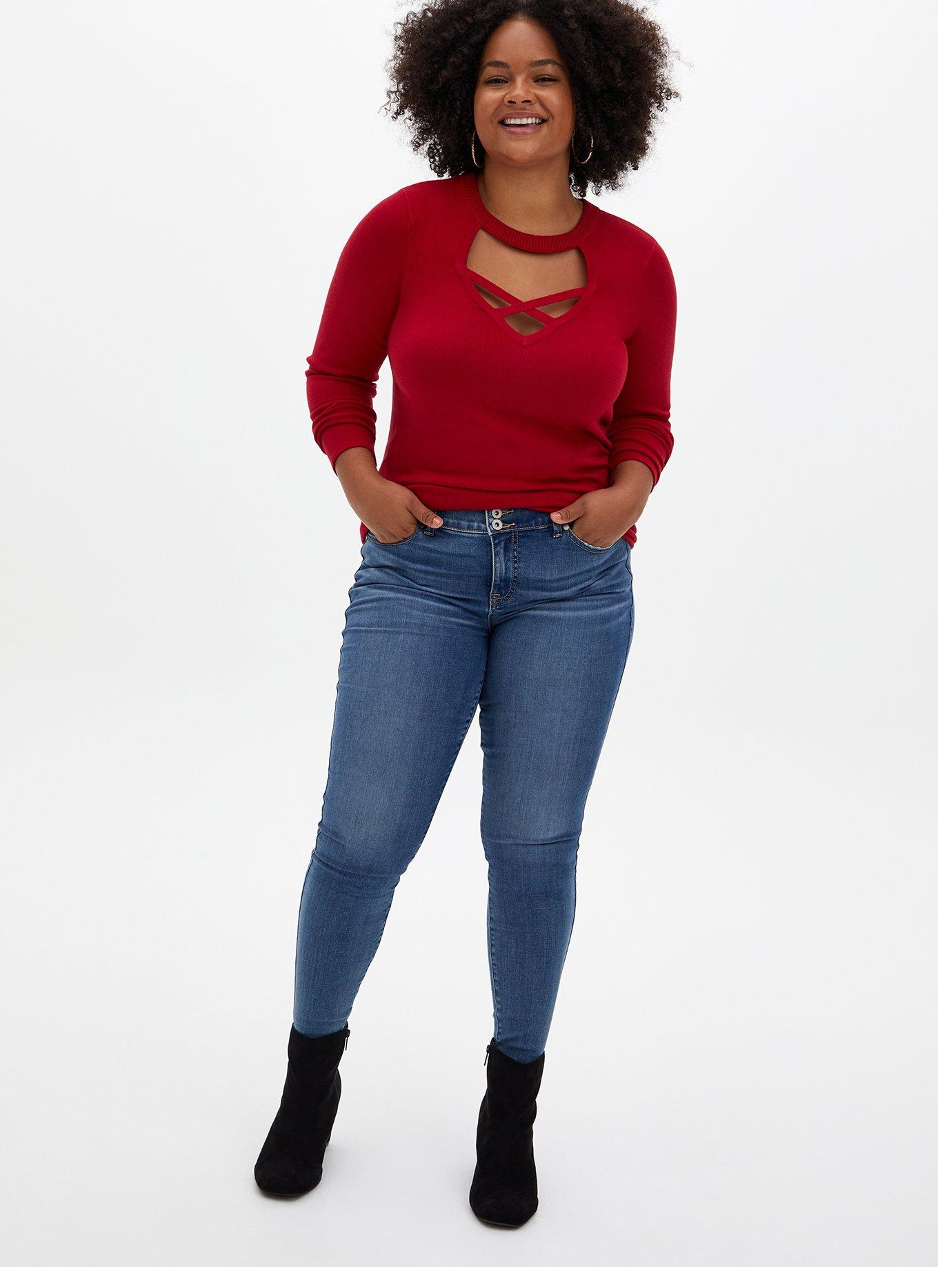 Plus Size - Red Strappy Cage Pullover Sweater - Torrid