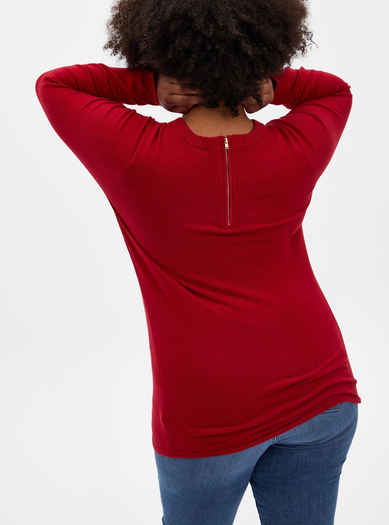 Plus Size - Red Strappy Cage Pullover Sweater - Torrid