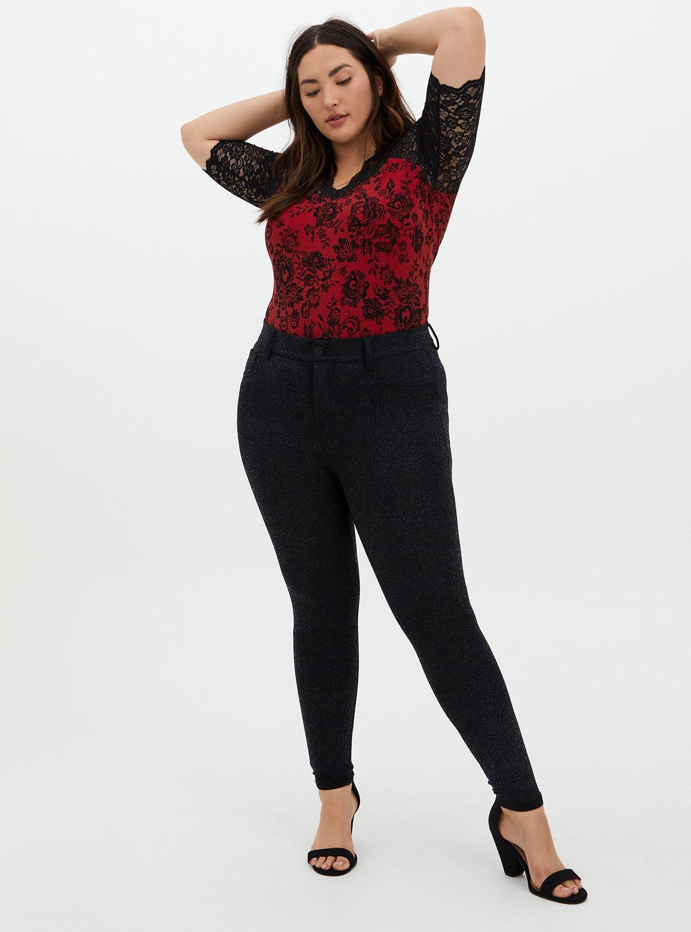 Plus Size - Bombshell Skinny Pant - Premium Ponte Shimmer Black - Torrid