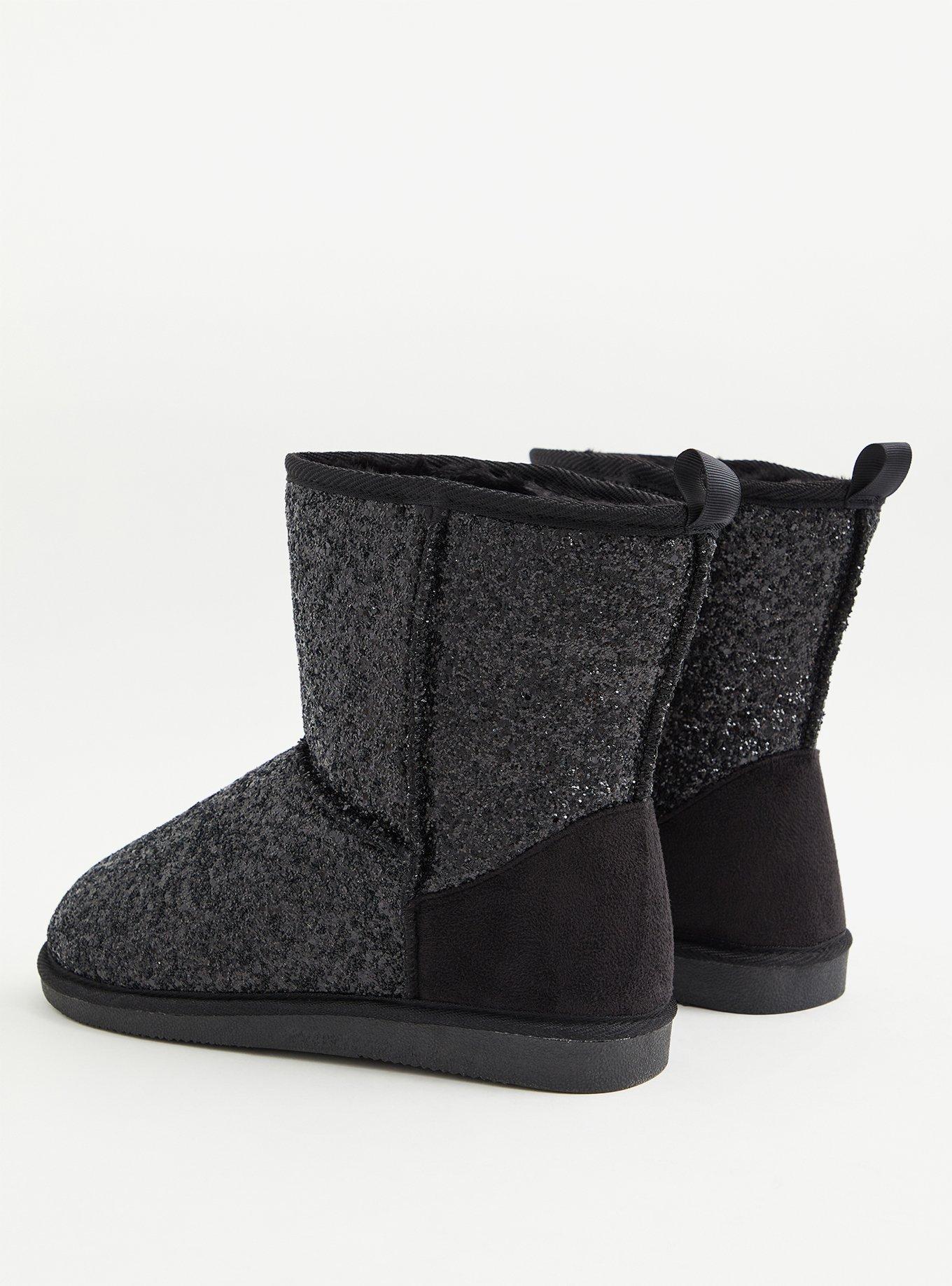 Plus Size - Black Glitter Cozy Booties (WW) - Torrid