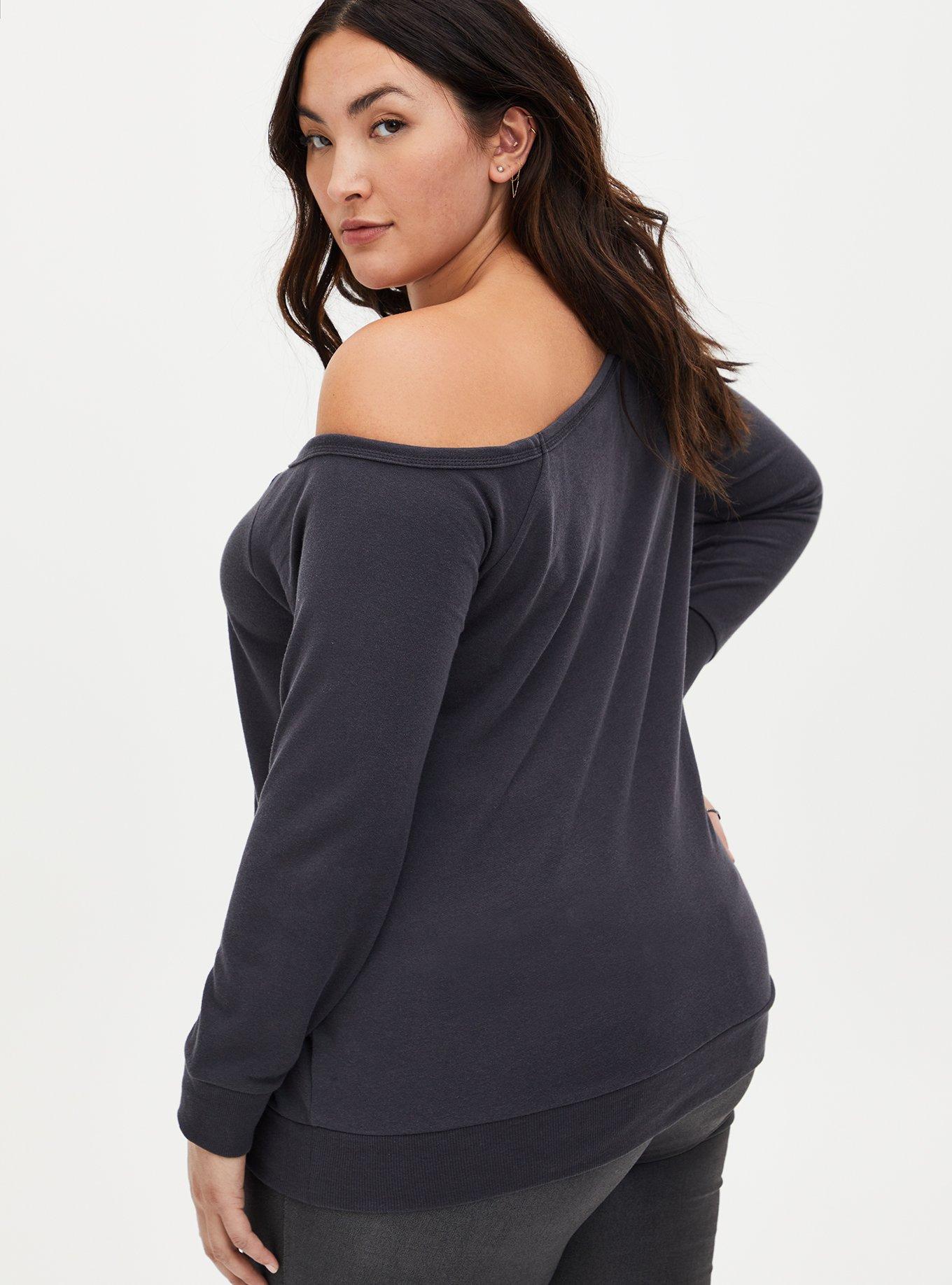 Plus Size - Whiskey Soul Black Burnout Fleece Off Shoulder Sweatshirt ...