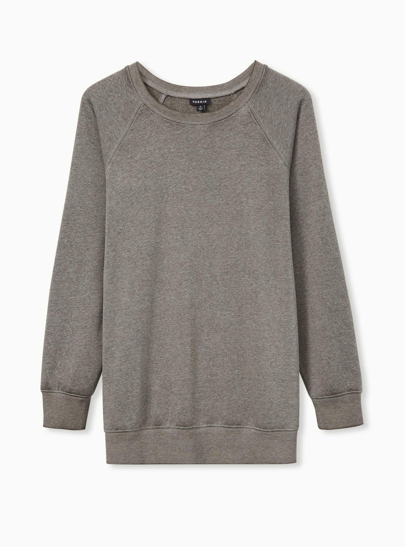 Plus Size - Heather Gray Skull Fleece Burnout Raglan Sweatshirt - Torrid