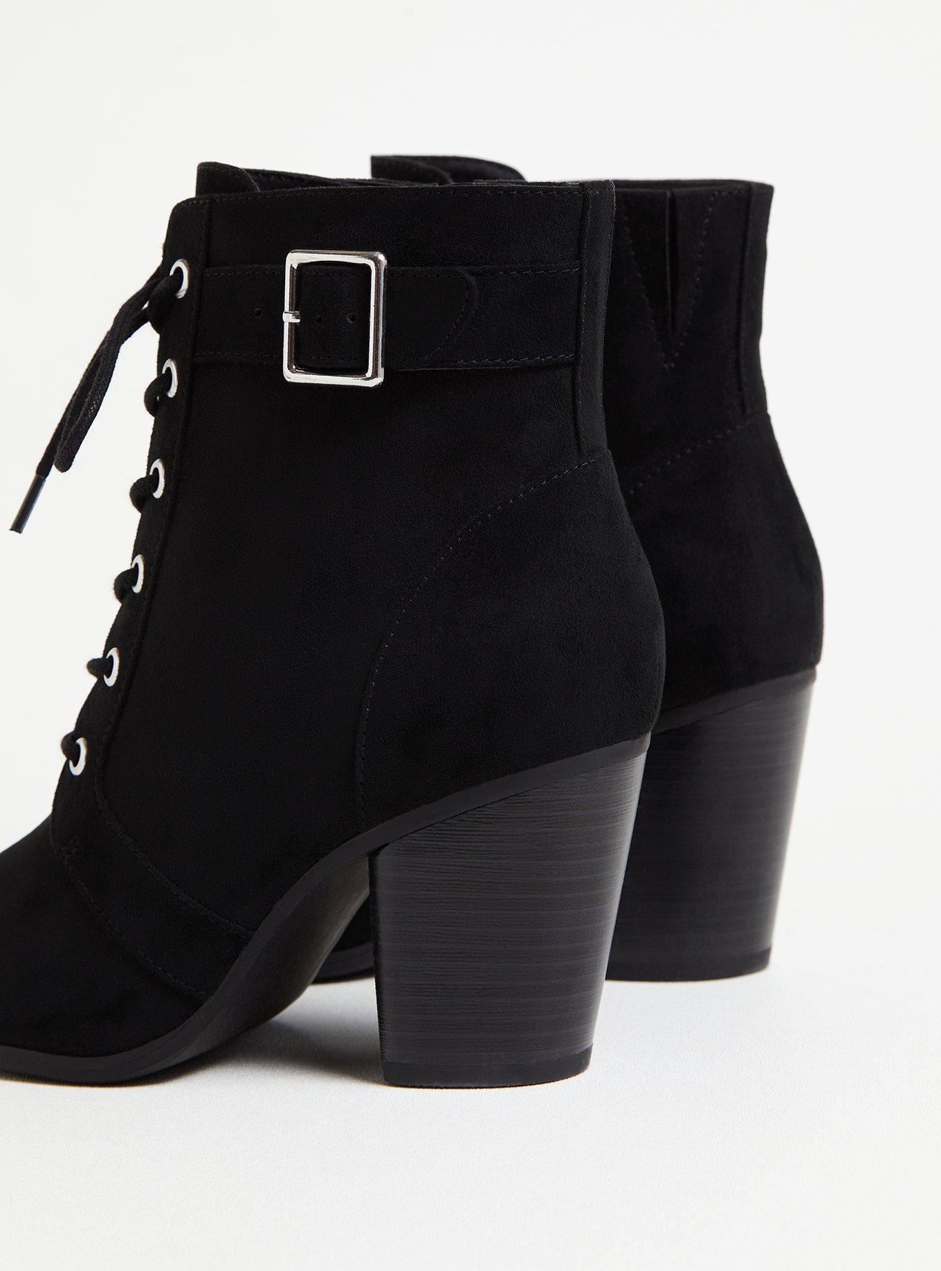 Plus Size - Black Faux Suede Lace-Up Bootie (WW) - Torrid