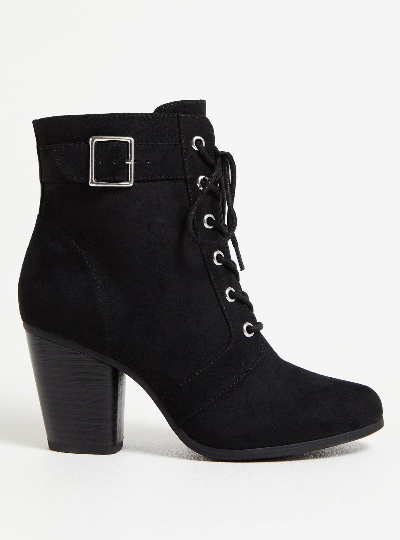 Plus Size - Black Faux Suede Lace-Up Bootie (WW) - Torrid