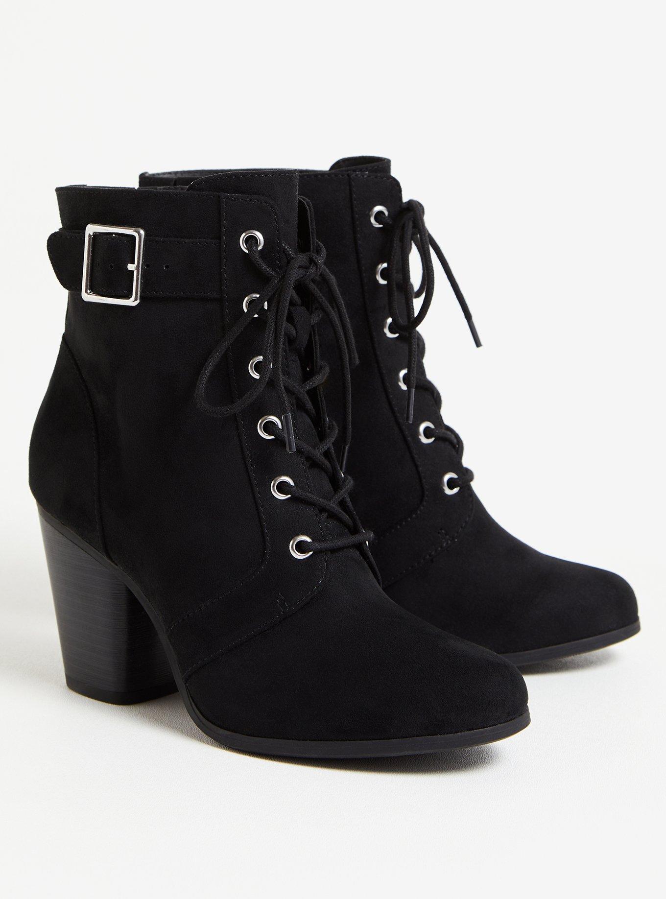 Plus Size - Black Faux Suede Lace-Up Bootie (WW) - Torrid