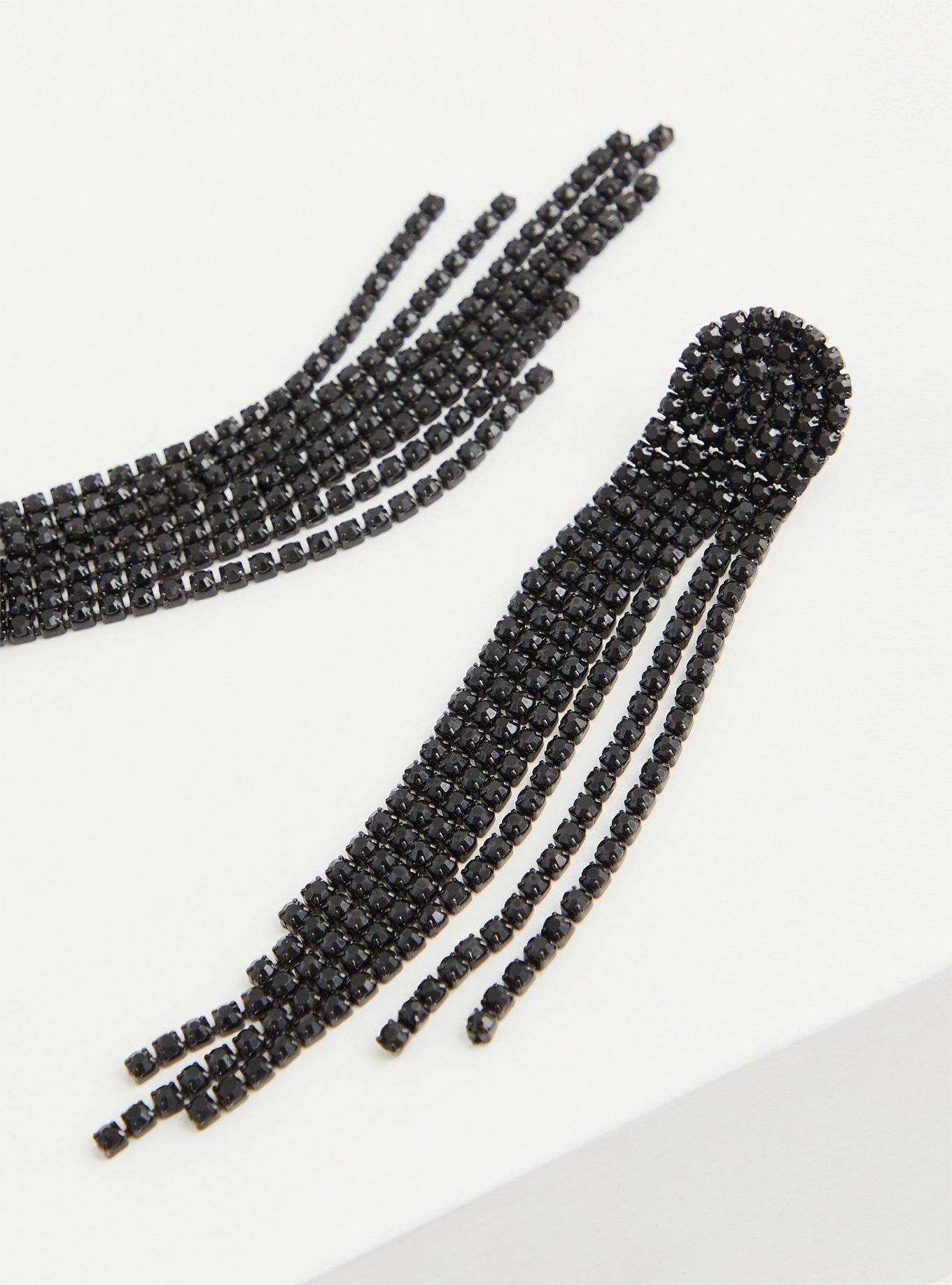 Plus Size - Black Embellished Fringe Dangle Earrings - Torrid