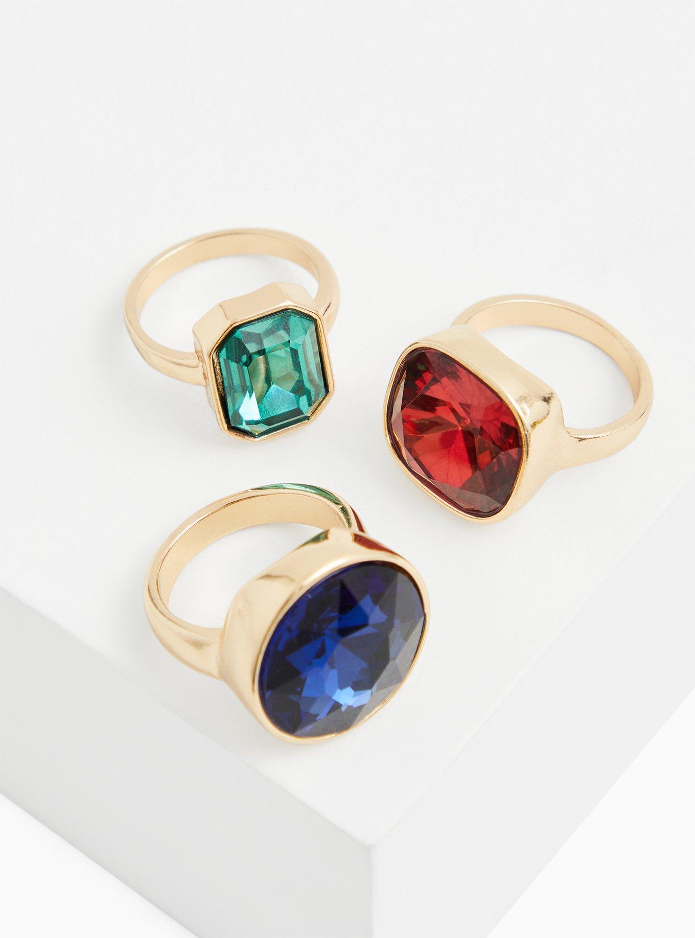 Plus Size - Gold-Tone Faux Stone Ring Set - Set Of 3 - Torrid