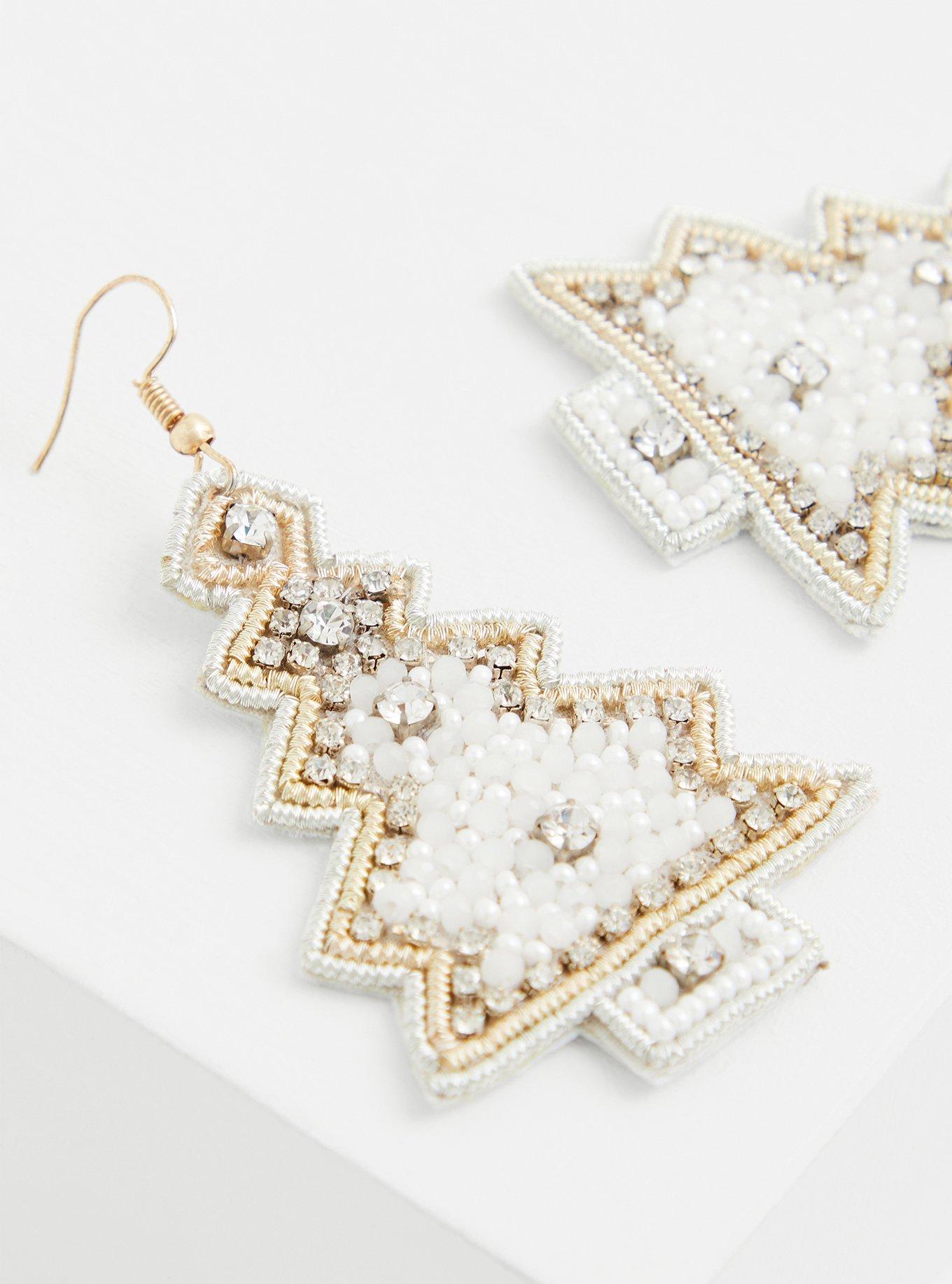 Plus Size - White Christmas Tree Statement Earrings - Torrid