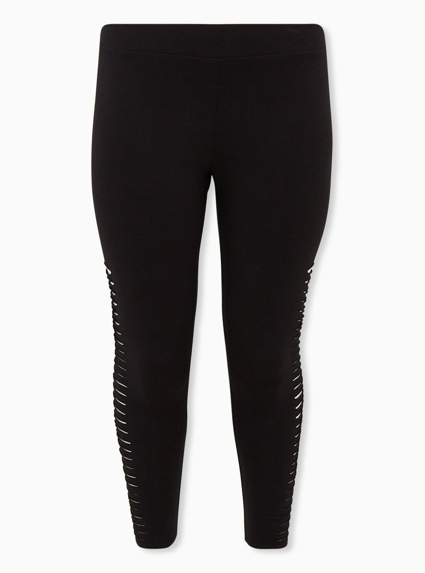 Plus Size - Premium Legging - Slashed Ladder Side Black - Torrid