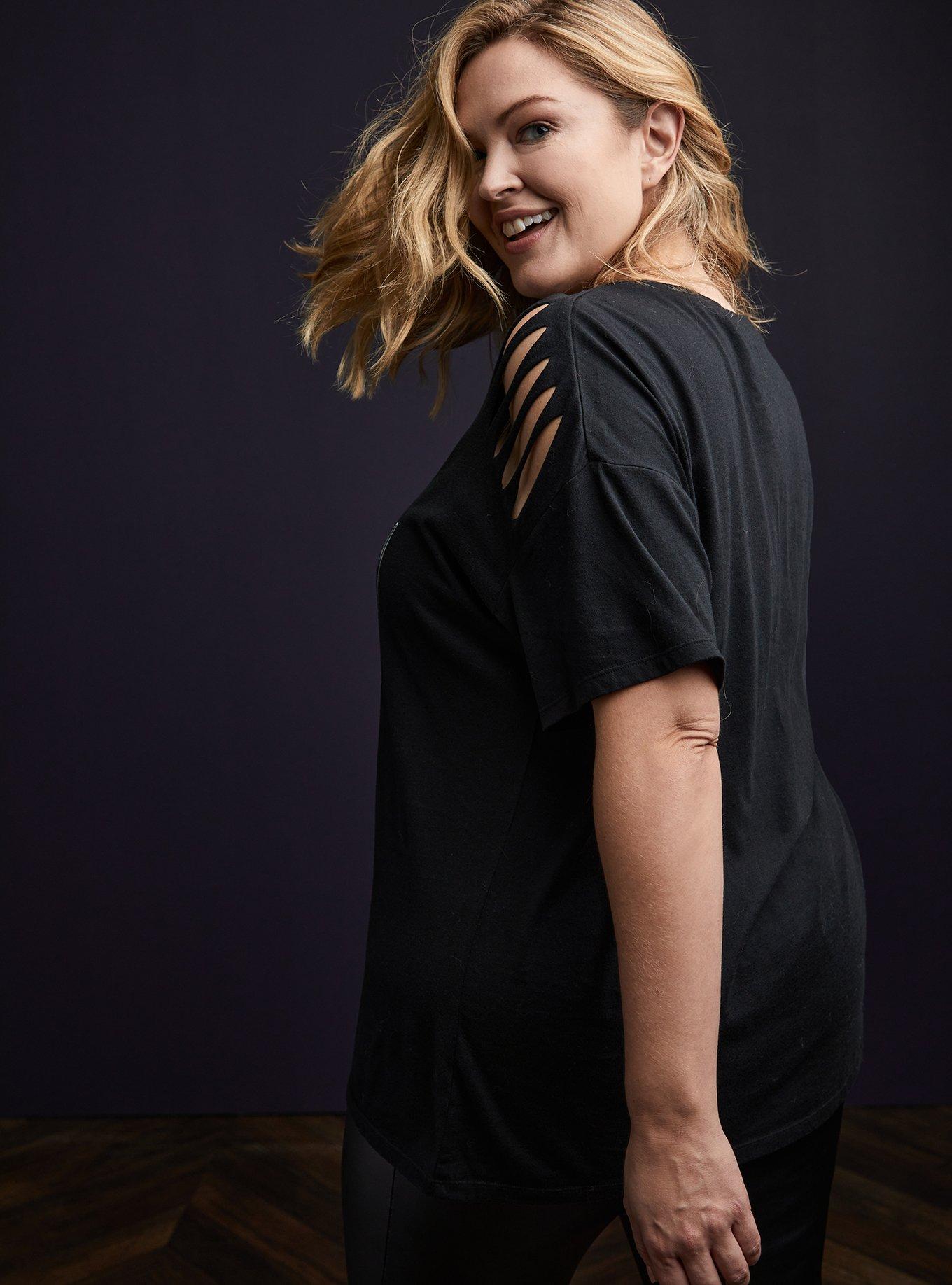 Plus Size - Relaxed Fit Slashed Tee - Led Zeppelin Black - Torrid