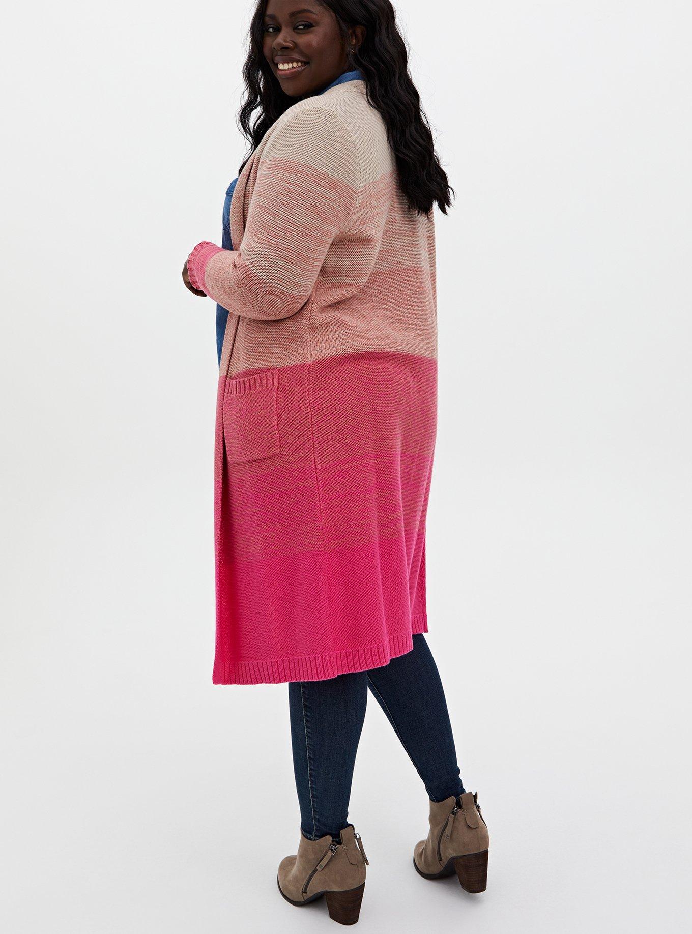 Plus Size - Pink Ombre Stripe Slouchy Duster Sweater - Torrid