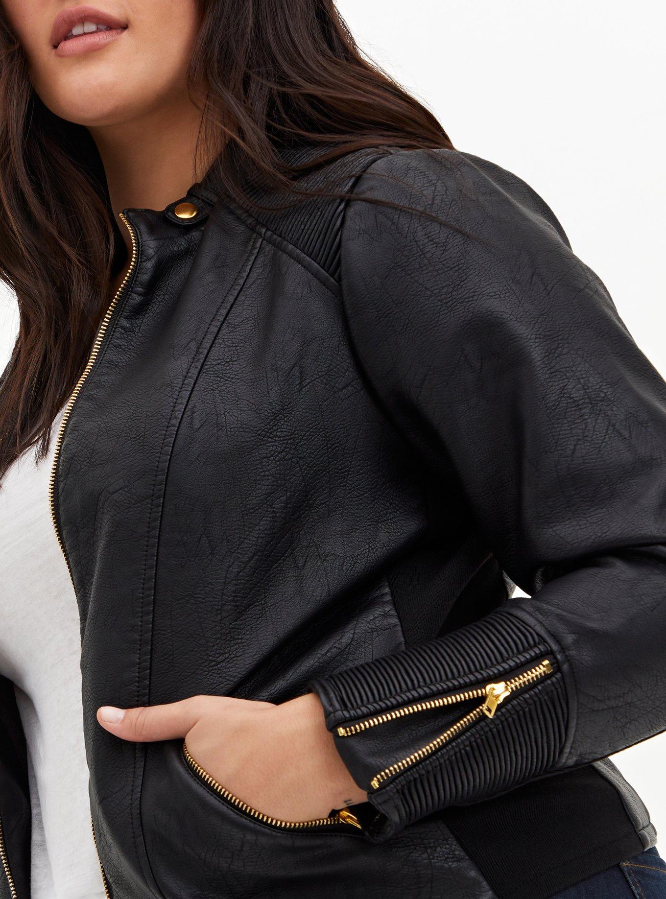 Plus Size - Black Faux Leather & Rib Moto Jacket - Torrid