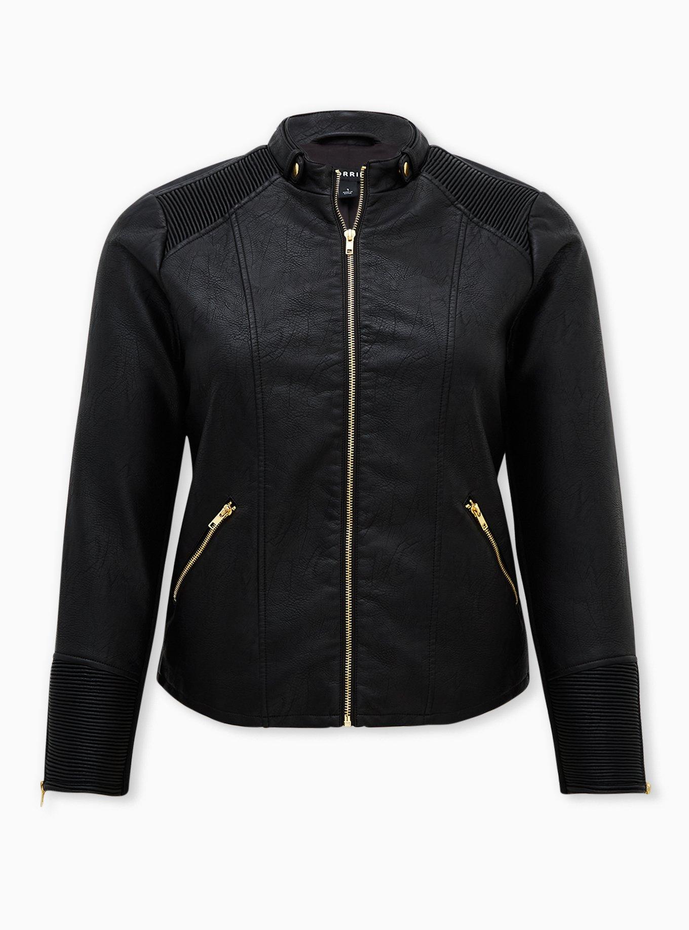 Plus Size - Black Faux Leather & Rib Moto Jacket - Torrid