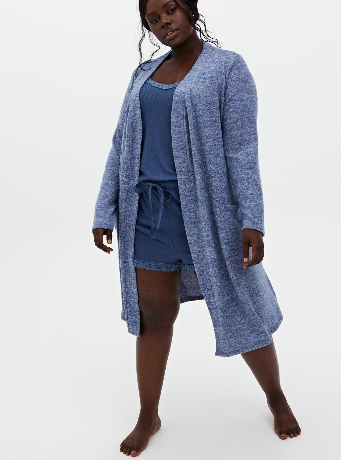 Plus Size - Super Soft Plush Blue Self-Tie Sleep Robe - Torrid