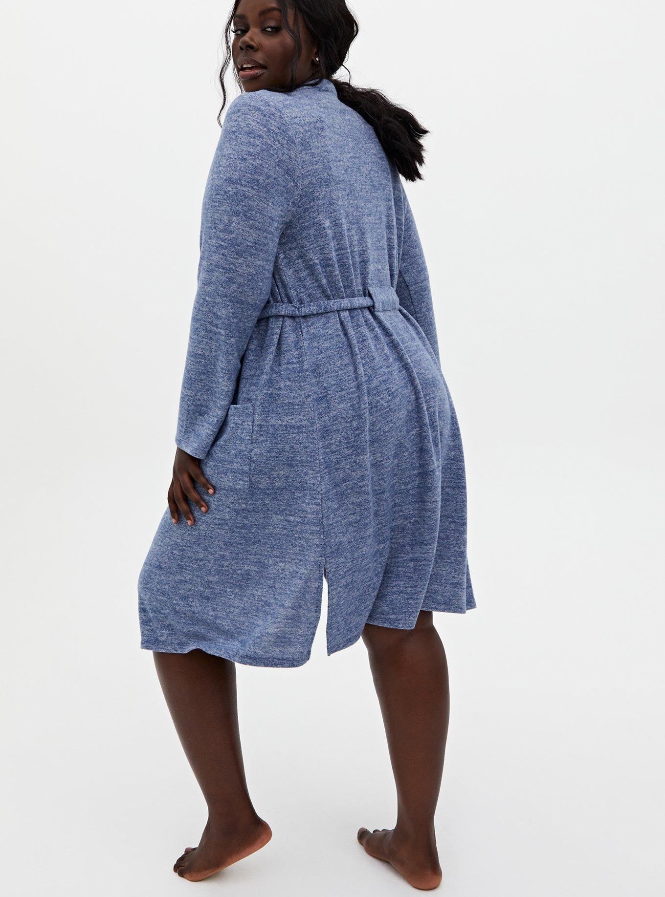 Plus Size - Super Soft Plush Blue Self-Tie Sleep Robe - Torrid