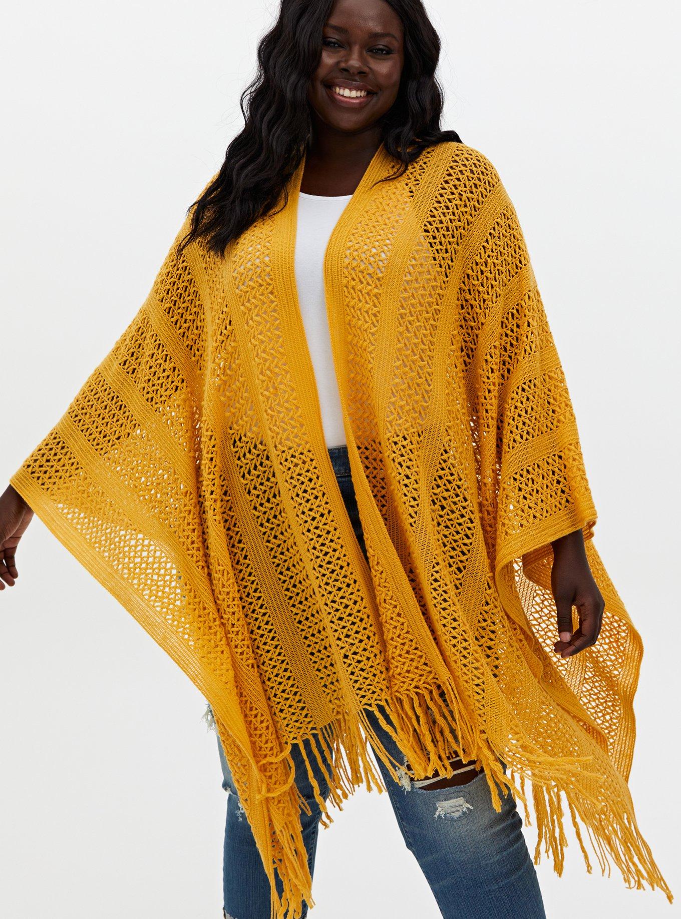 Plus Size - Golden Yellow Pointelle Ruana - Torrid