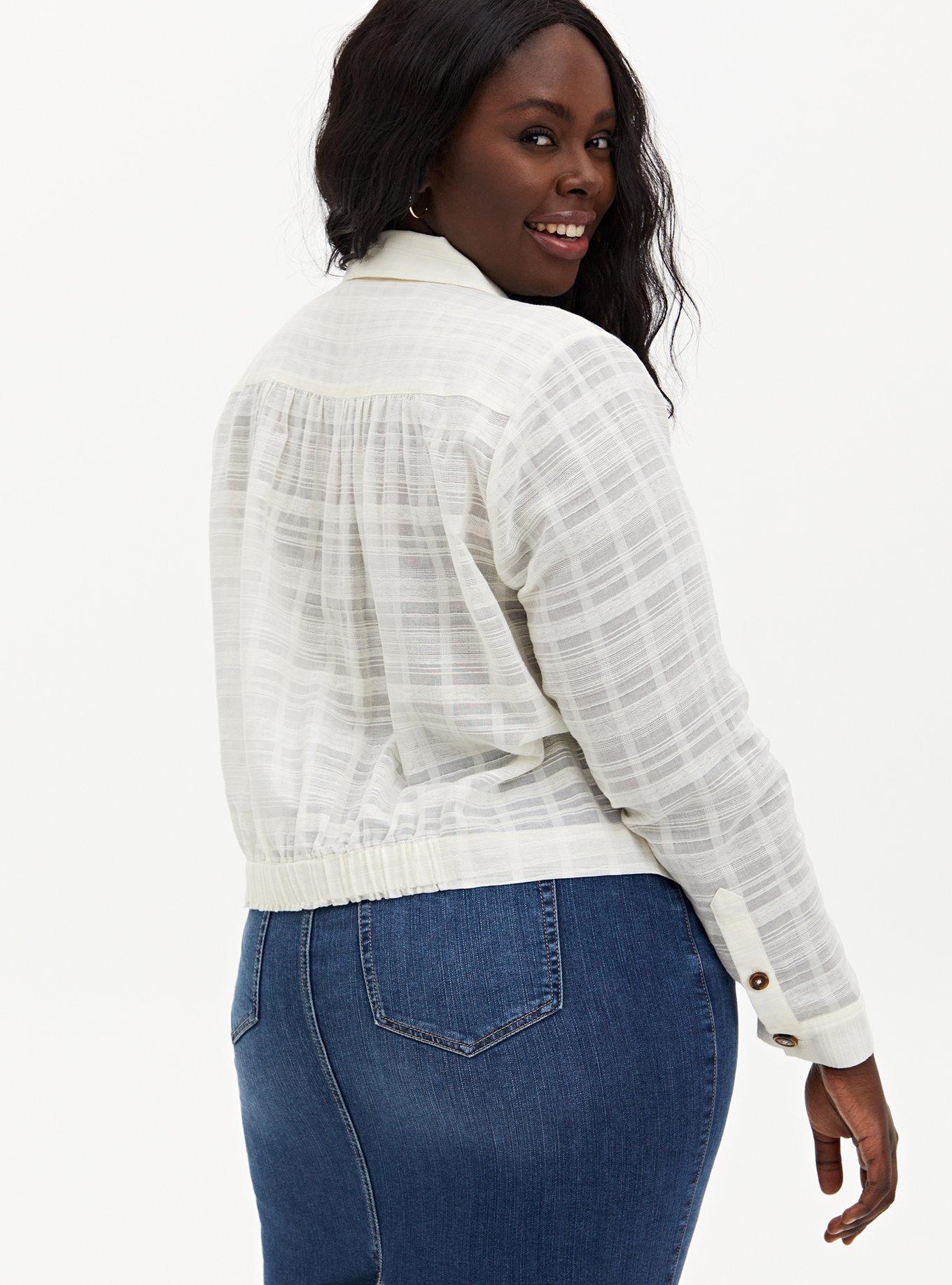 Plus Size - Ivory Cotton Tie Front Midi Shirt - Torrid