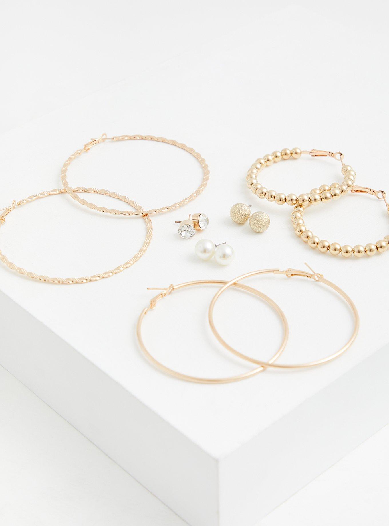 Plus Size - Gold-Tone Hoop & Stud Earrings Set - Set of 6 - Torrid