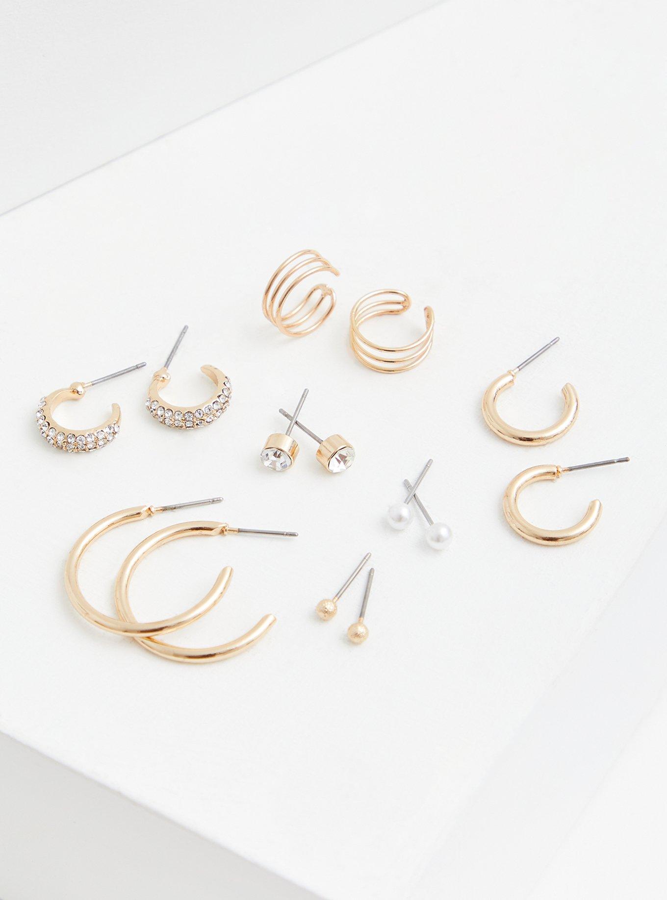 Plus Size - Gold-Tone Huggie Hoops & Stud Earrings Set - Set of 7 - Torrid