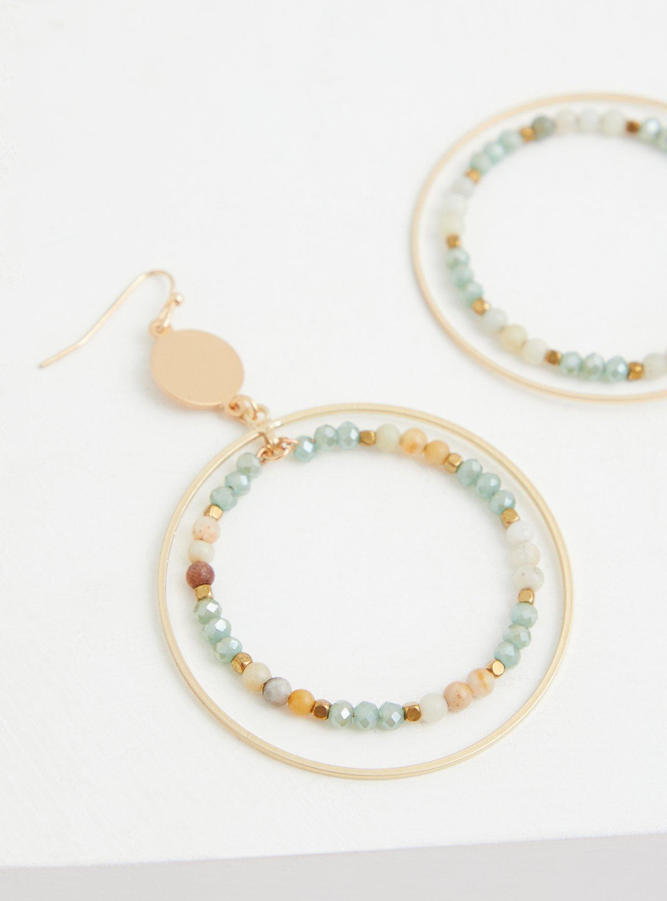 Plus Size - Gold-Tone & Multi Bead Double Circle Drop Earrings - Torrid