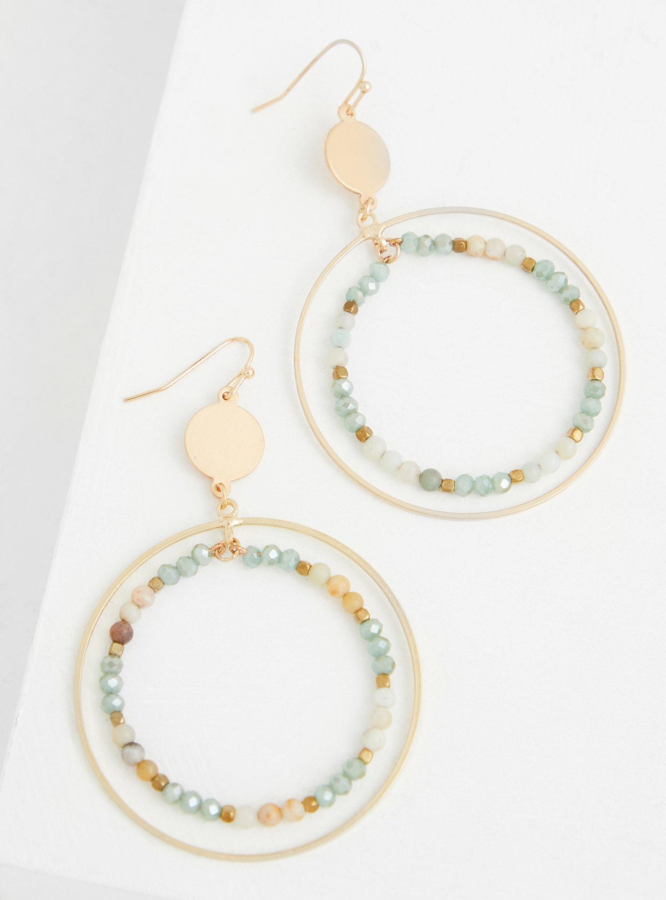 Plus Size - Gold-Tone & Multi Bead Double Circle Drop Earrings - Torrid