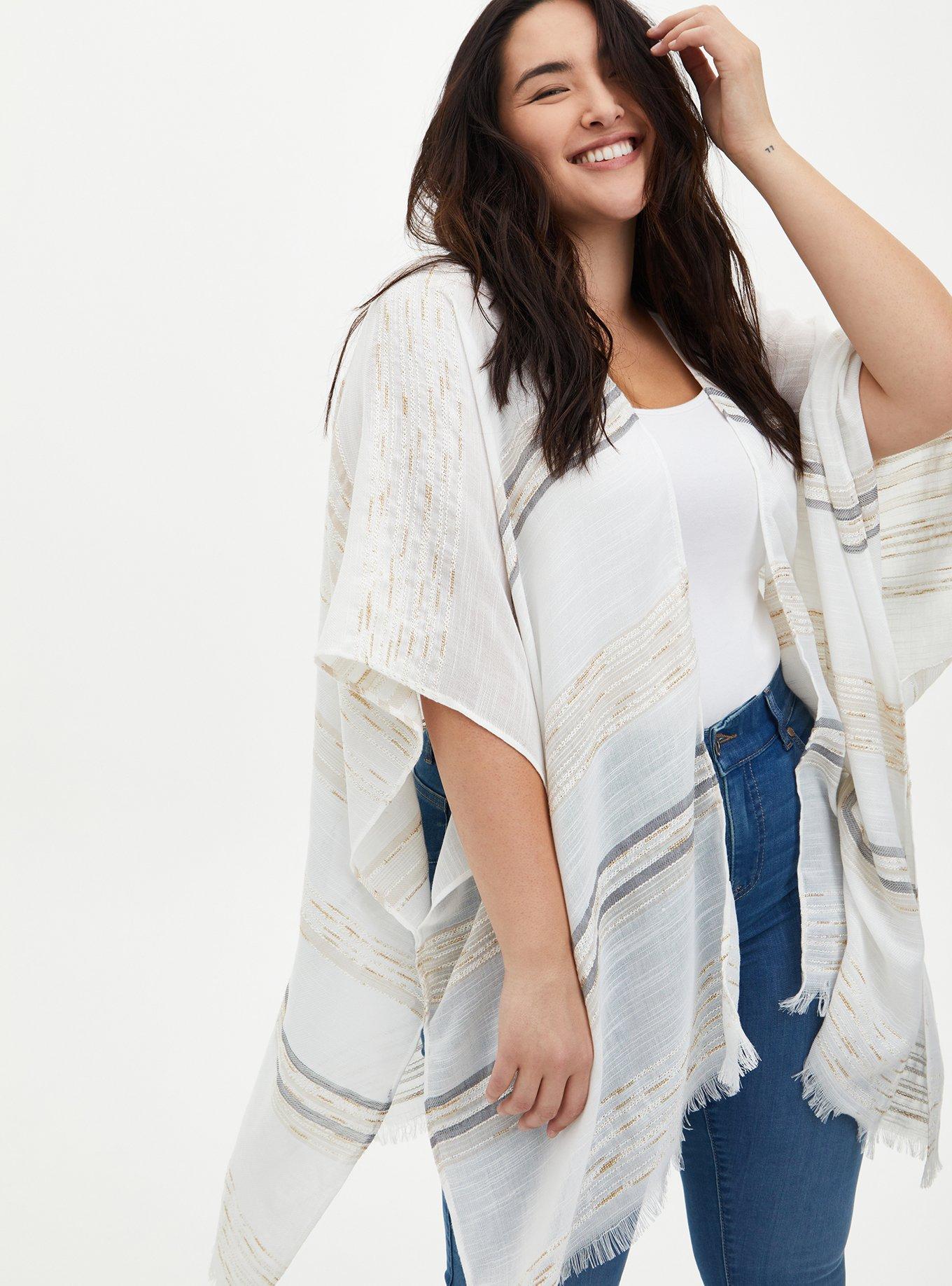 Plus Size - Ivory Stripe Lurex Ruana - Torrid