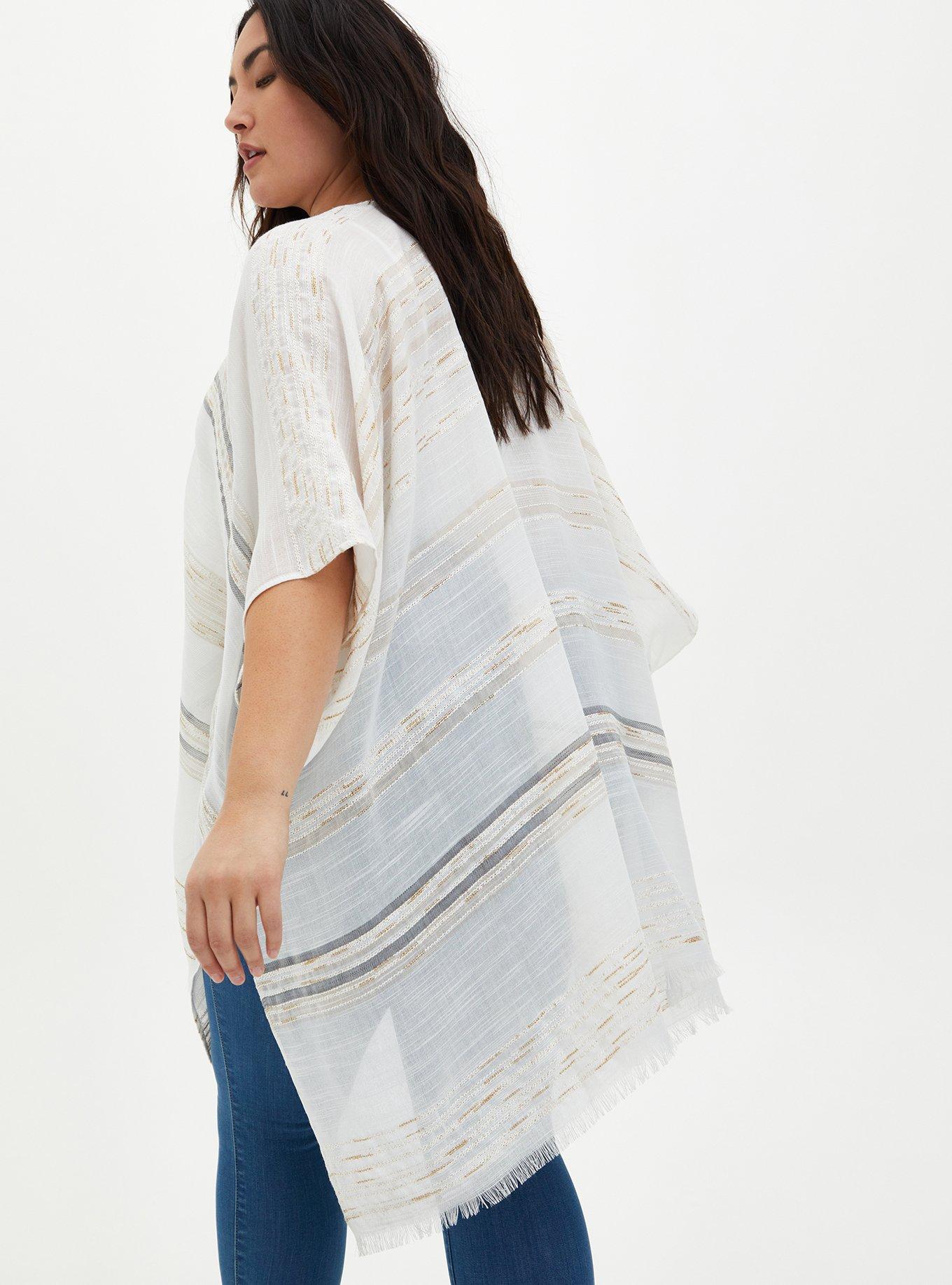 Plus Size - Ivory Stripe Lurex Ruana - Torrid