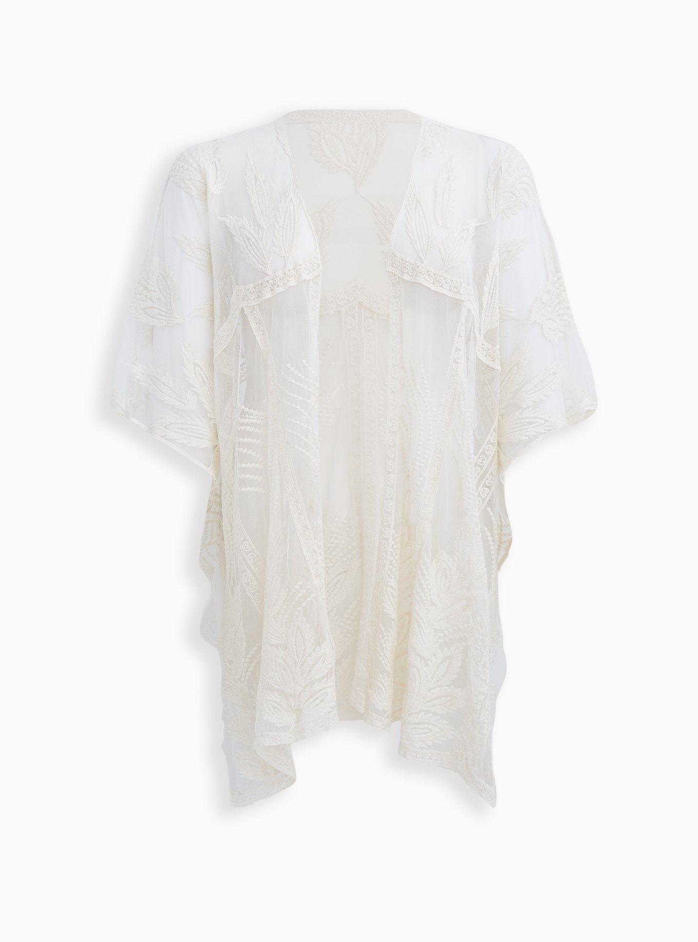 Plus Size - Ivory Feather Embroidered Ruana - Torrid