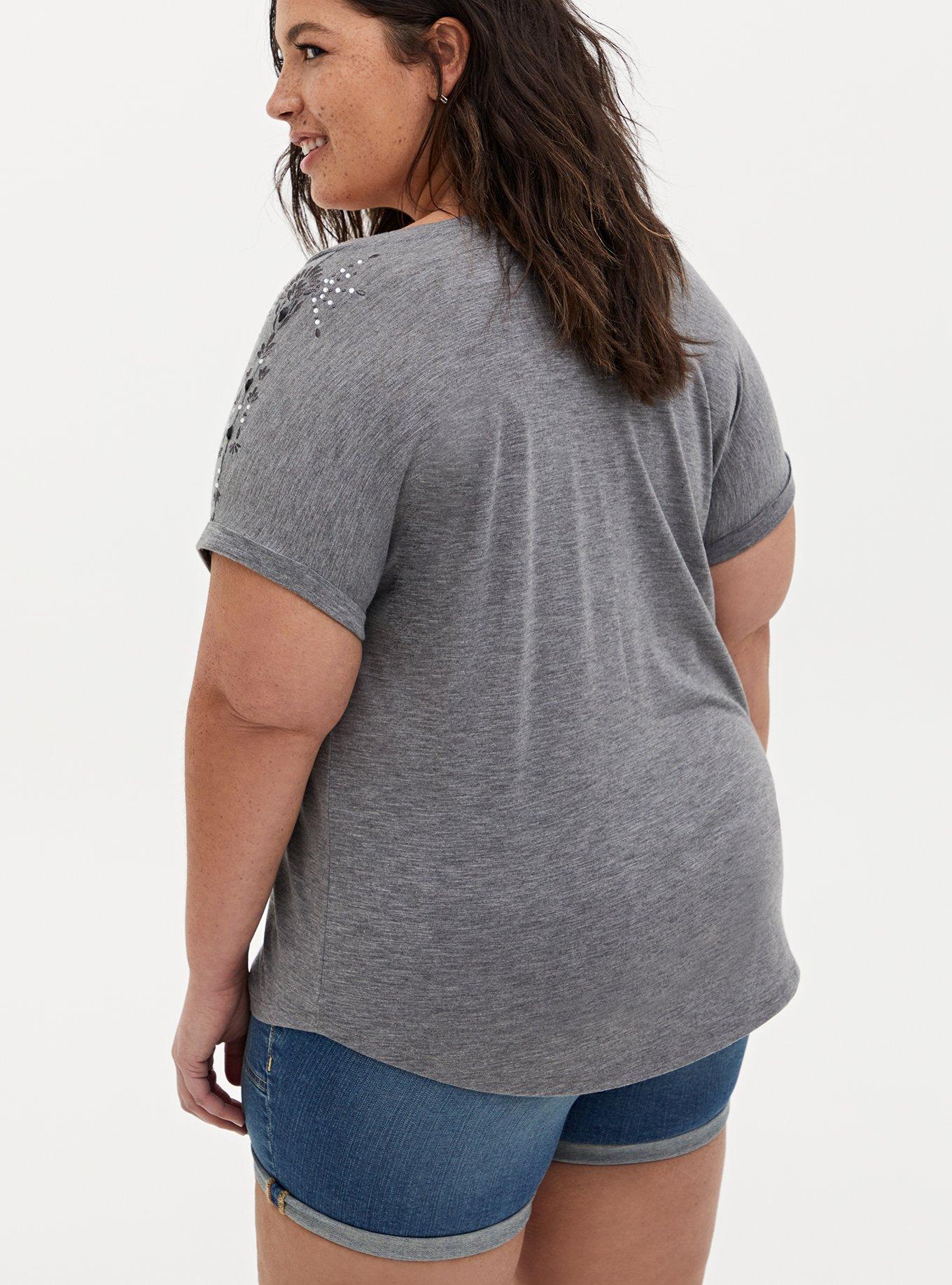 Plus Size - Heather Grey Slub Rhinestone Dolman Tee - Torrid