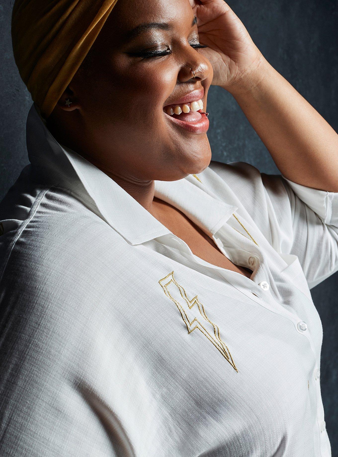 Plus Size - Drop Shoulder Button-Front Top - Lightning White - Torrid