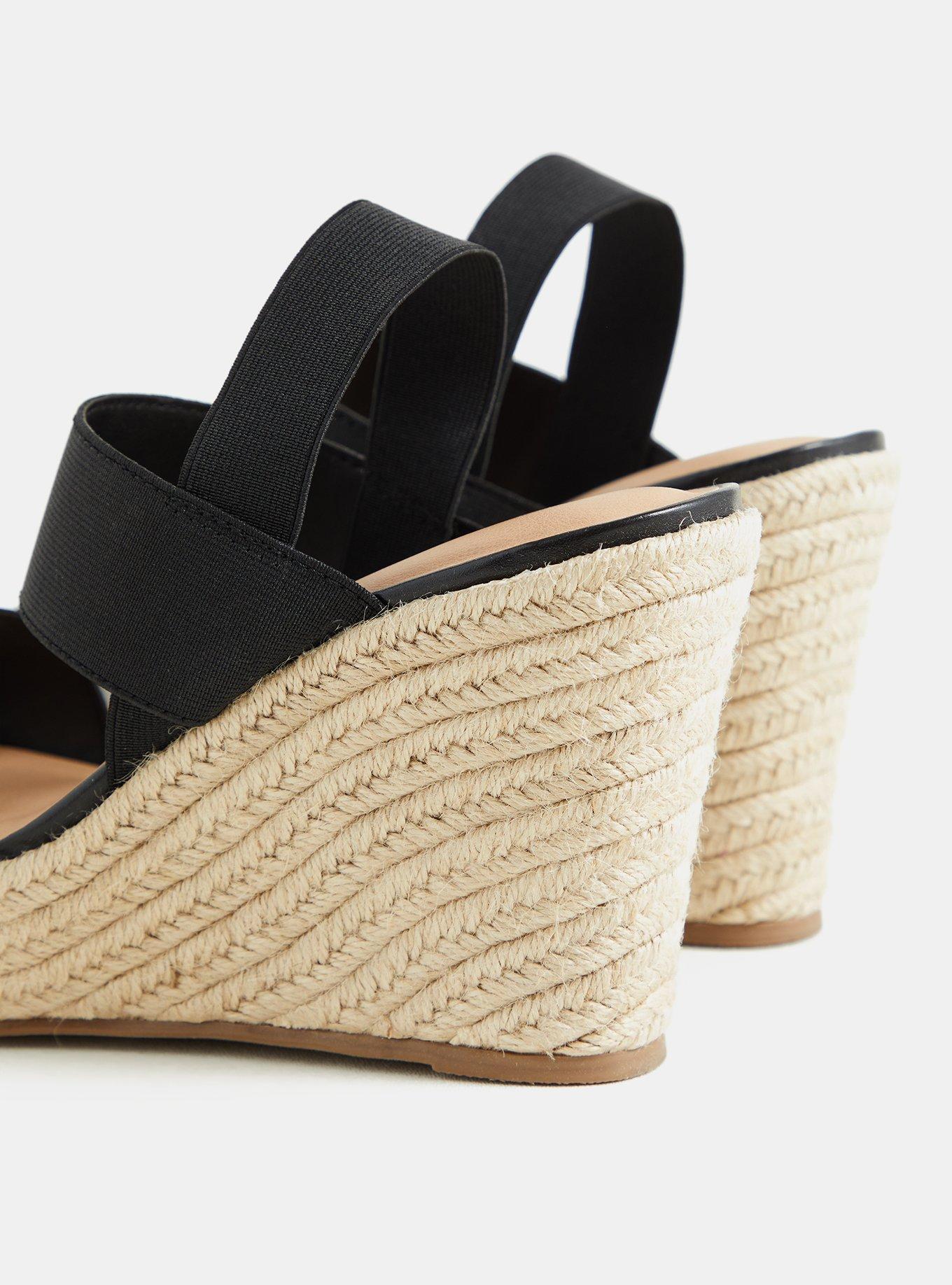 Plus Size - Black Elastic Strap Espadrille Platform Wedge (WW) - Torrid