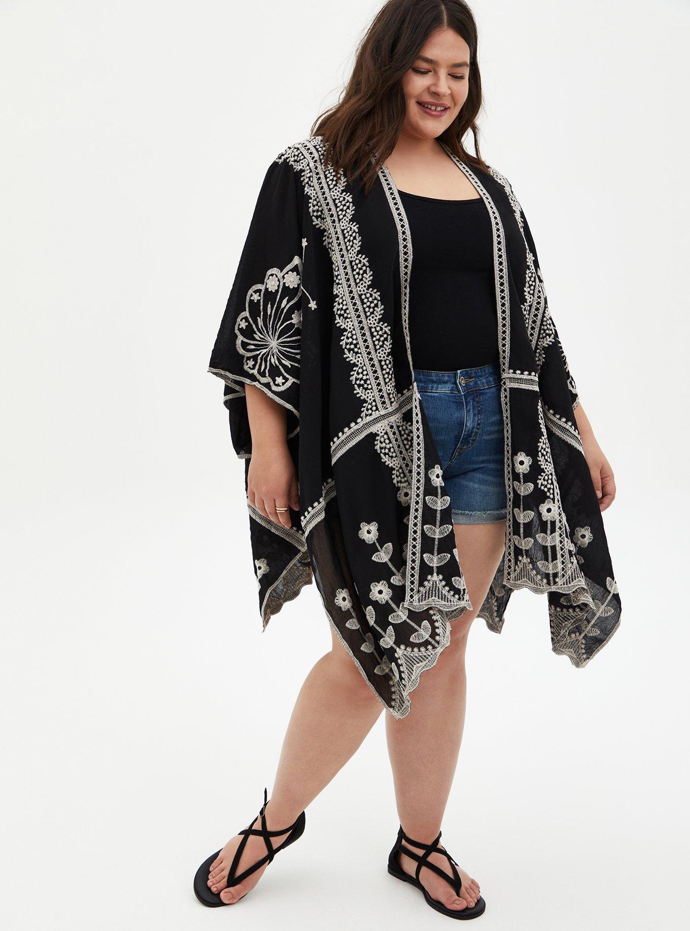 Plus Size - Black & White Floral Ruana - Torrid