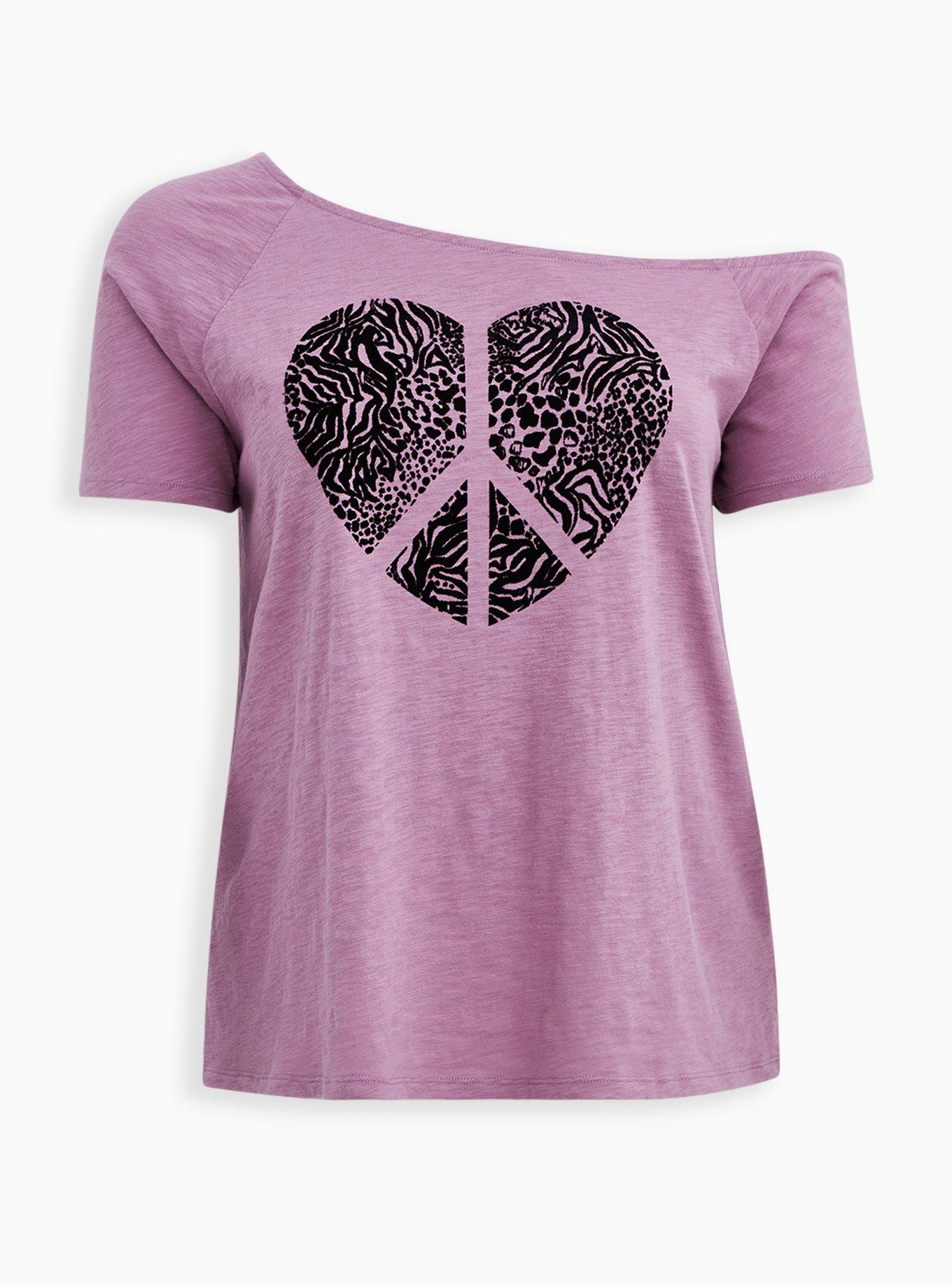 Plus Size - Off Shoulder Tee - Heritage Slub Peace Heart Vintage Purple ...