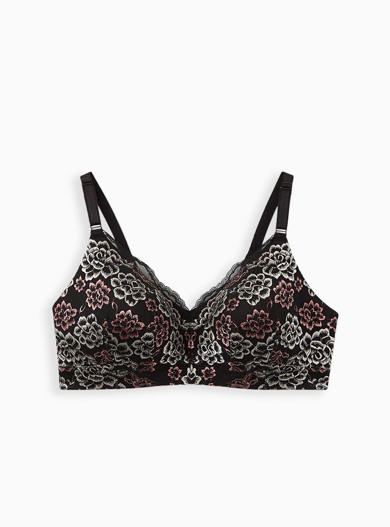 Plus Size - Lightly Lined Wire-Free Bra - Black & Pink Lace with 360 ...