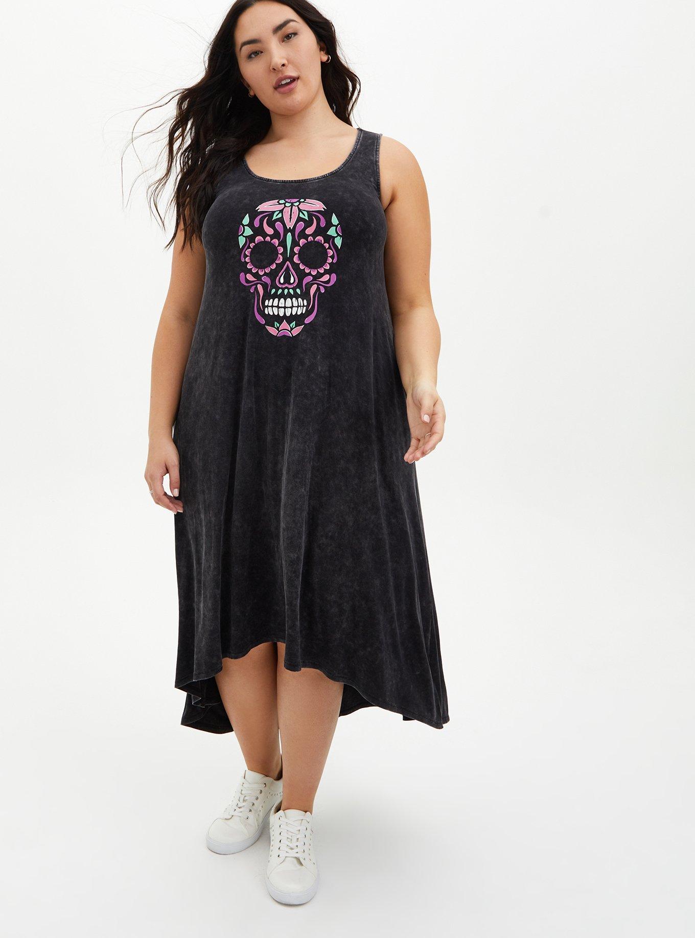 Plus Size - Black Wash Skull Hi-Lo Maxi Dress - Torrid