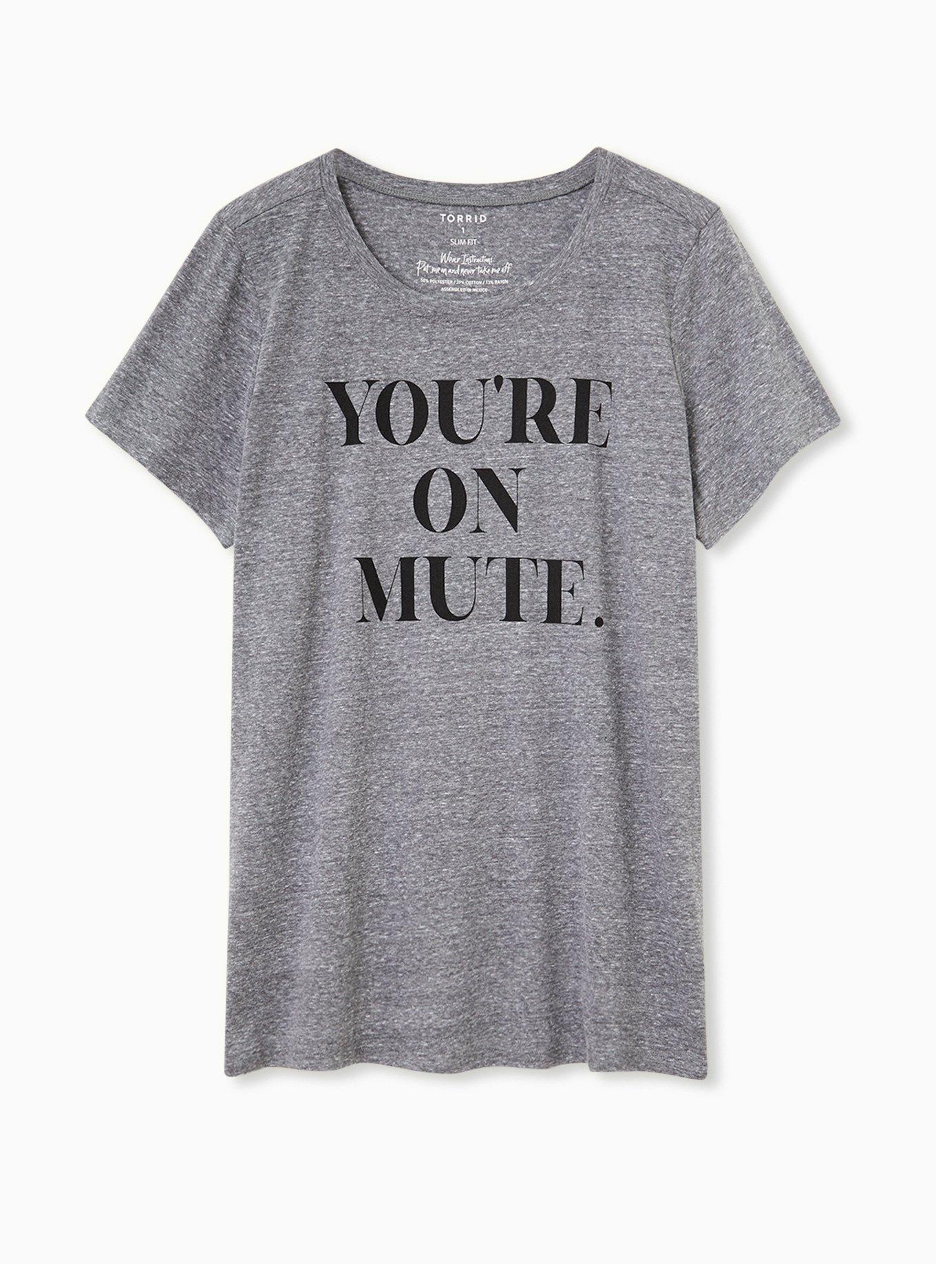 Plus Size - You're On Mute Slim Fit Crew Tee - Triblend Grey - Torrid