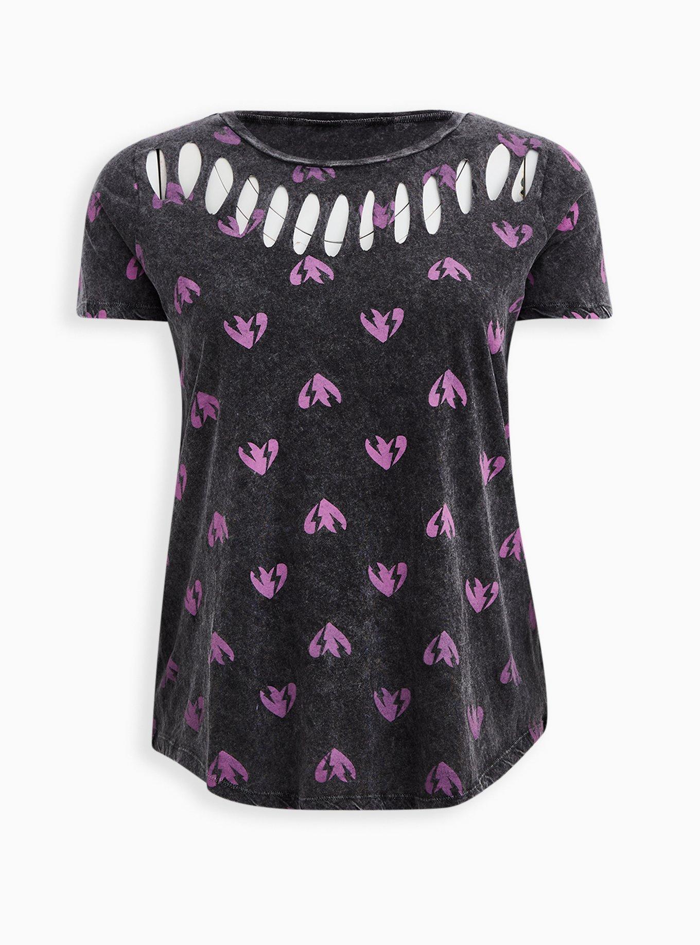 Plus Size - LoveSick Black Black Wash Hearts Slash Tee - Torrid