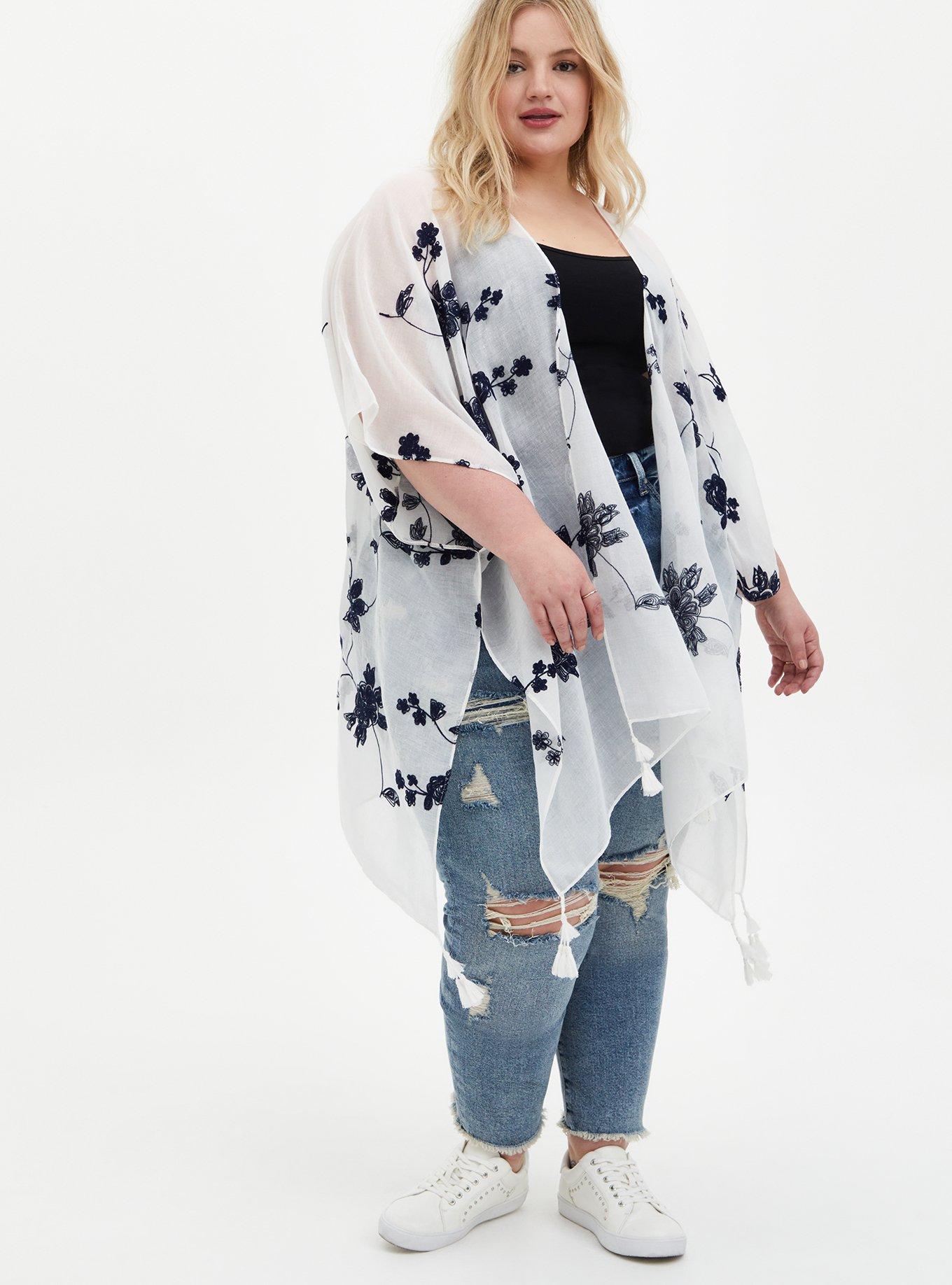 Plus Size - Ivory Floral Embroidered Ruana - Torrid