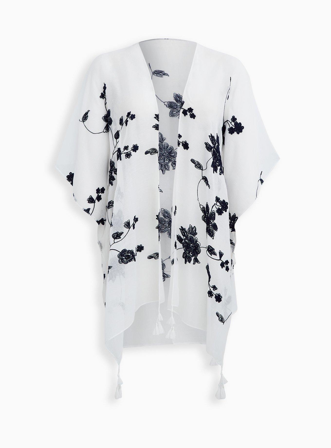 Plus Size - Ivory Floral Embroidered Ruana - Torrid