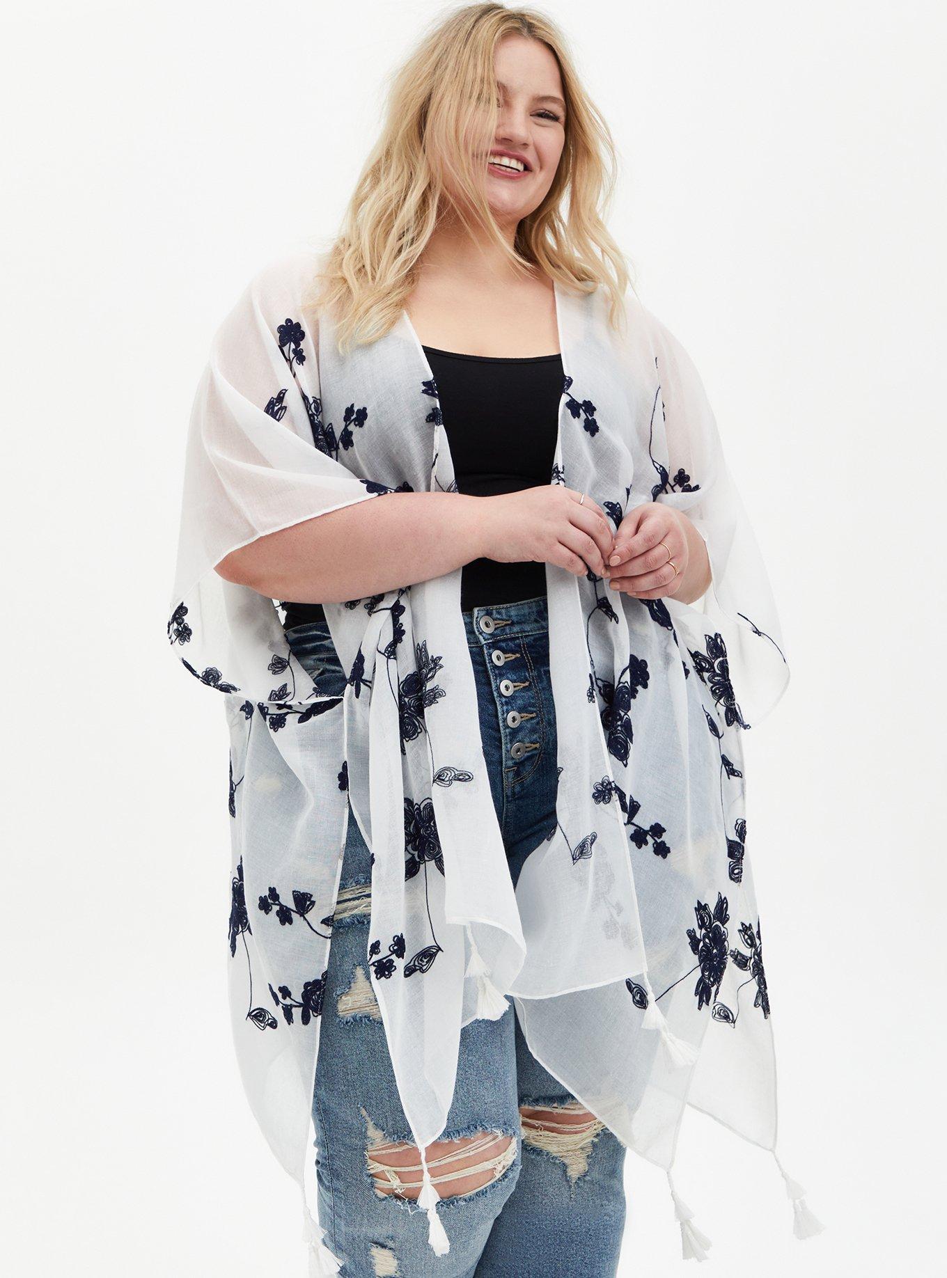 Plus Size - Ivory Floral Embroidered Ruana - Torrid