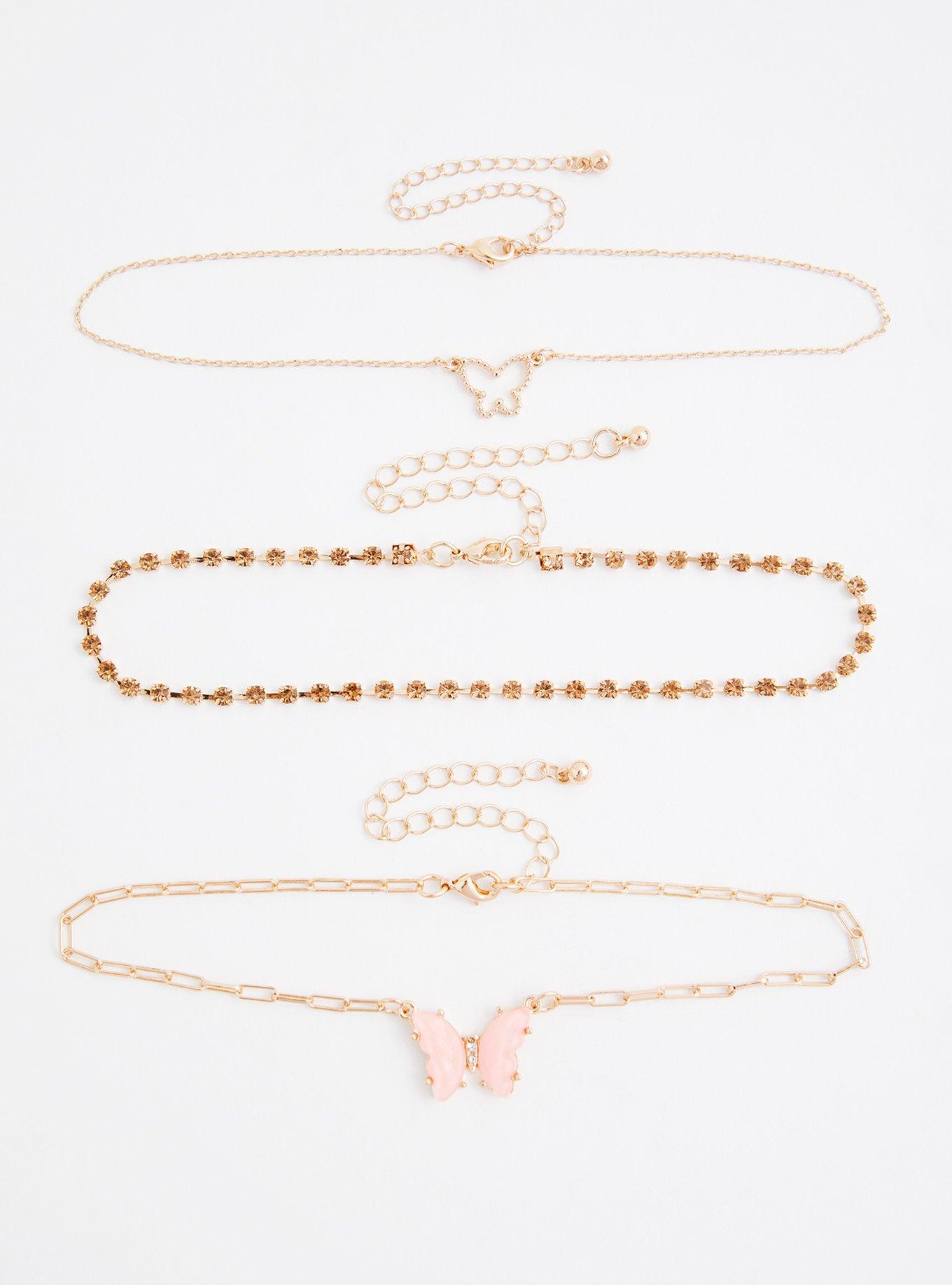 Plus Size - Gold Tone Pink Butterfly Anklet - Torrid