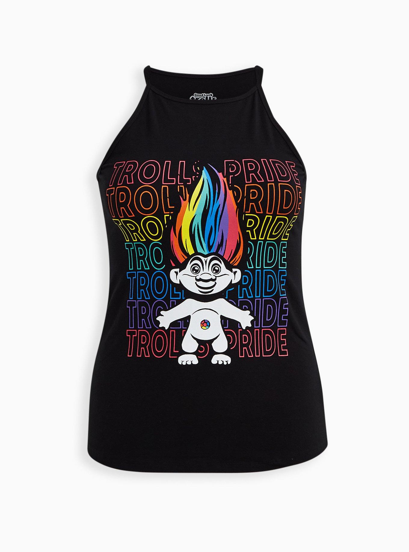 Plus Size - Trolls Rainbow Hi-Neck Foxy Tank - Pride Black - Torrid