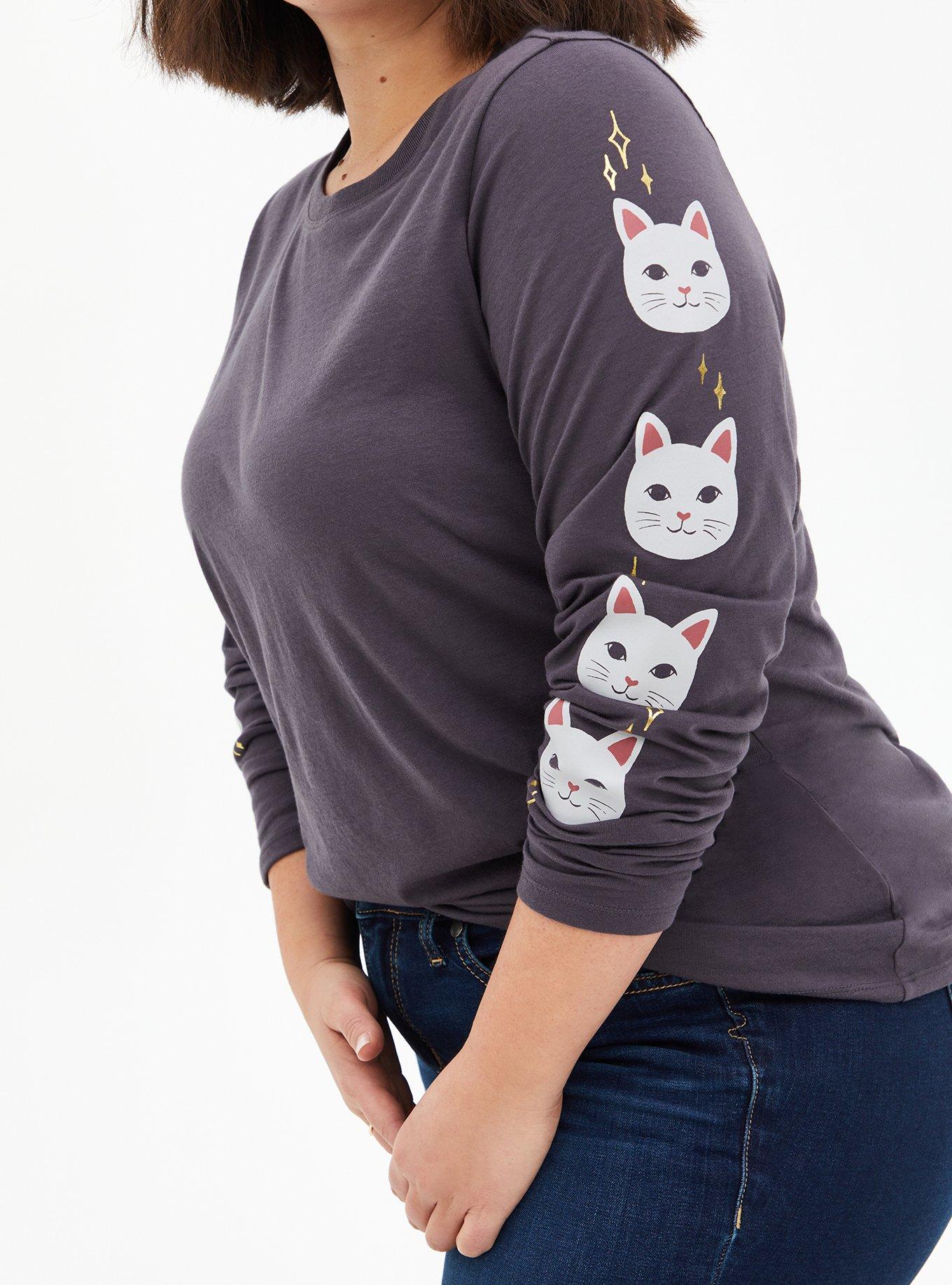 Plus Size - Dark Slate Grey Lucky Cat Long Sleeve Tee - Torrid