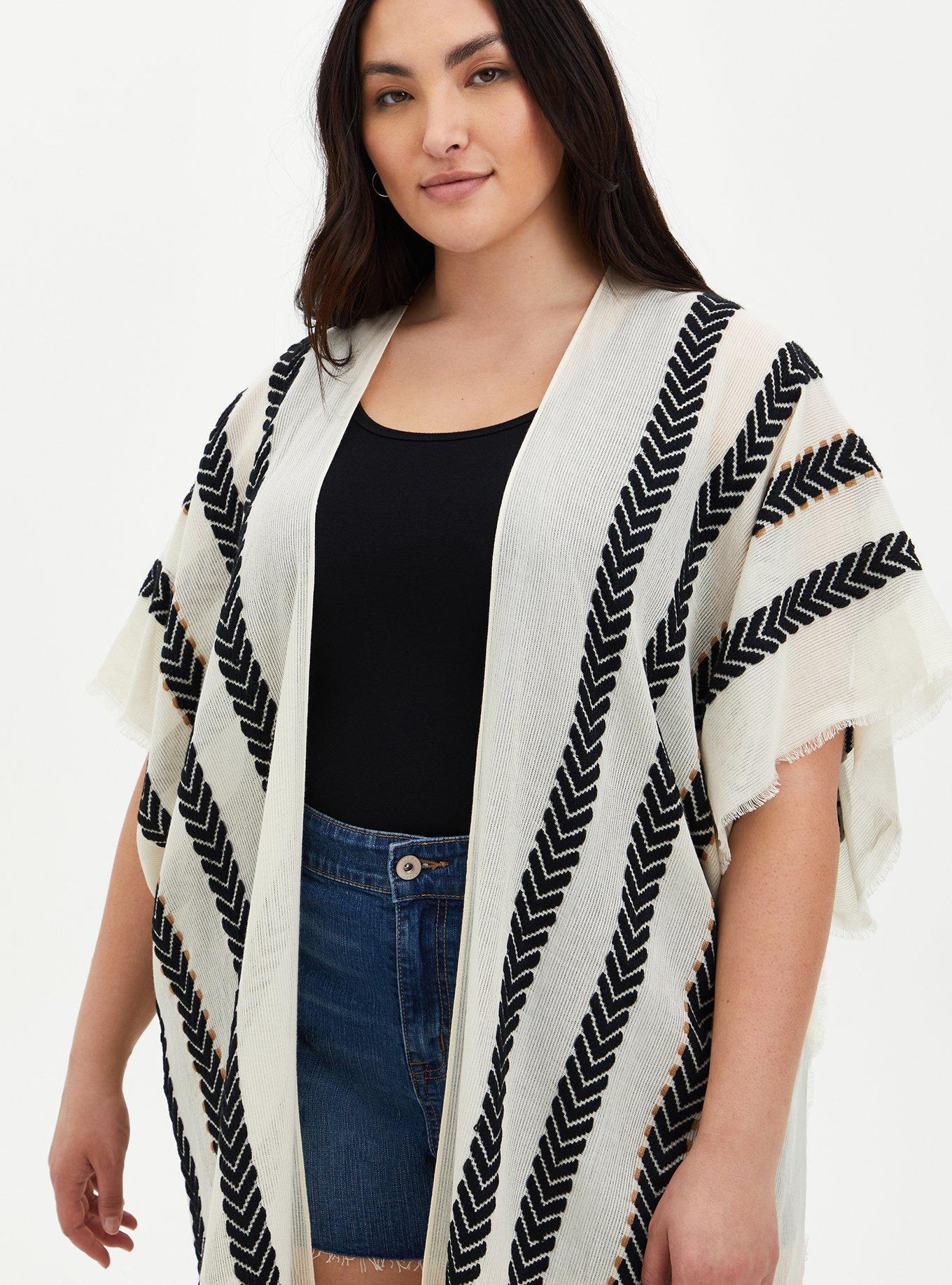 Plus Size - Ivory & White Arrow Stripe Ruana - Torrid