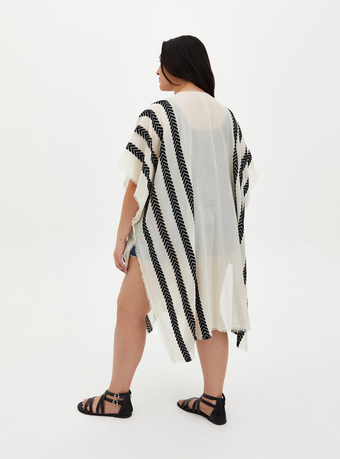 Plus Size - Ivory & White Arrow Stripe Ruana - Torrid