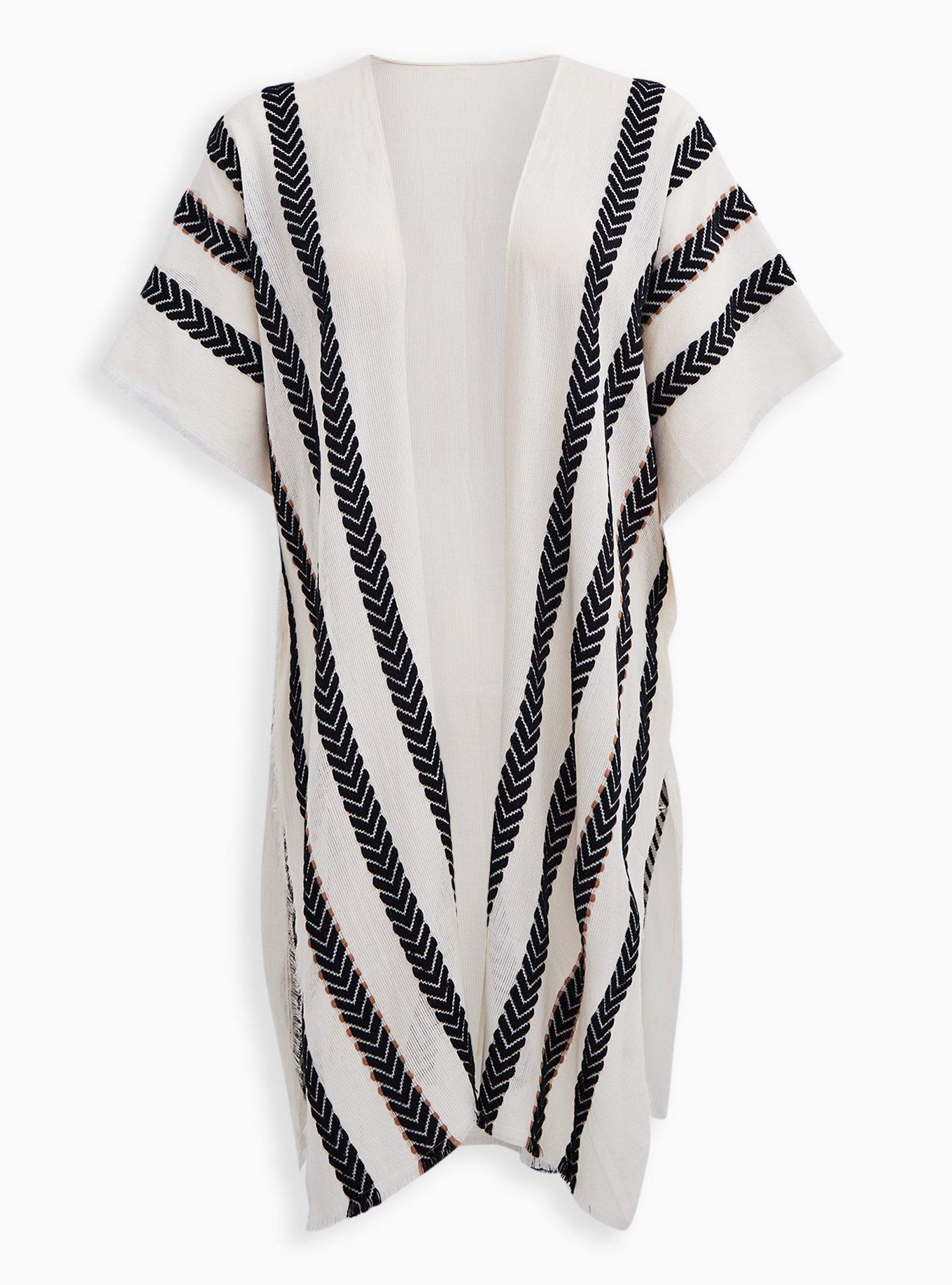 Plus Size - Ivory & White Arrow Stripe Ruana - Torrid