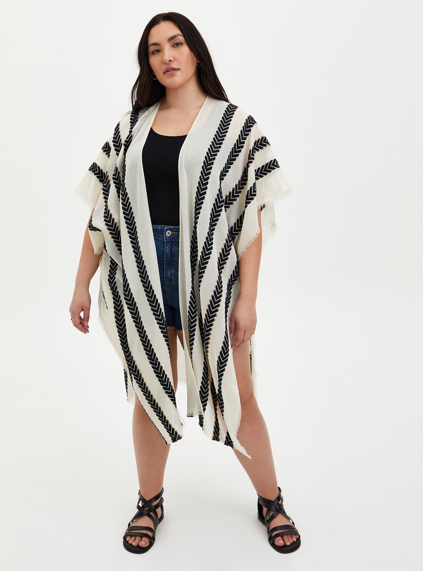 Plus Size - Ivory & White Arrow Stripe Ruana - Torrid