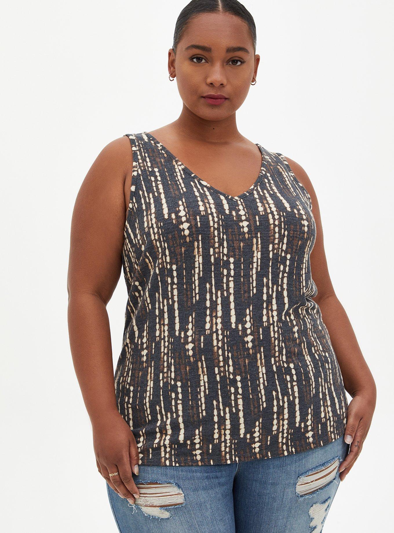 Plus Size - Black Tie-Dye V-Neck Macrame Tank - Torrid