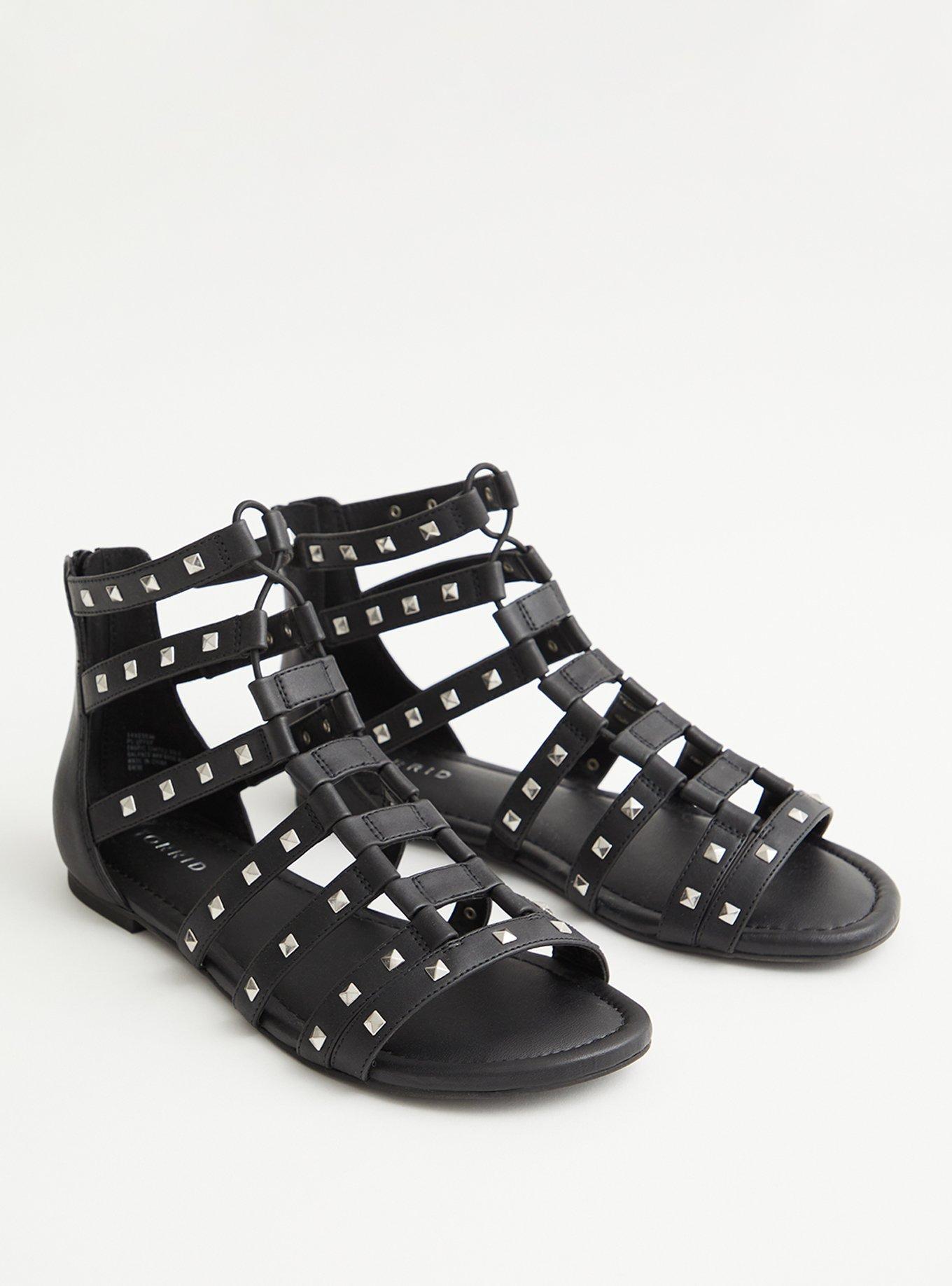 Plus Size - Black Faux leather Stretch Sandal - Torrid